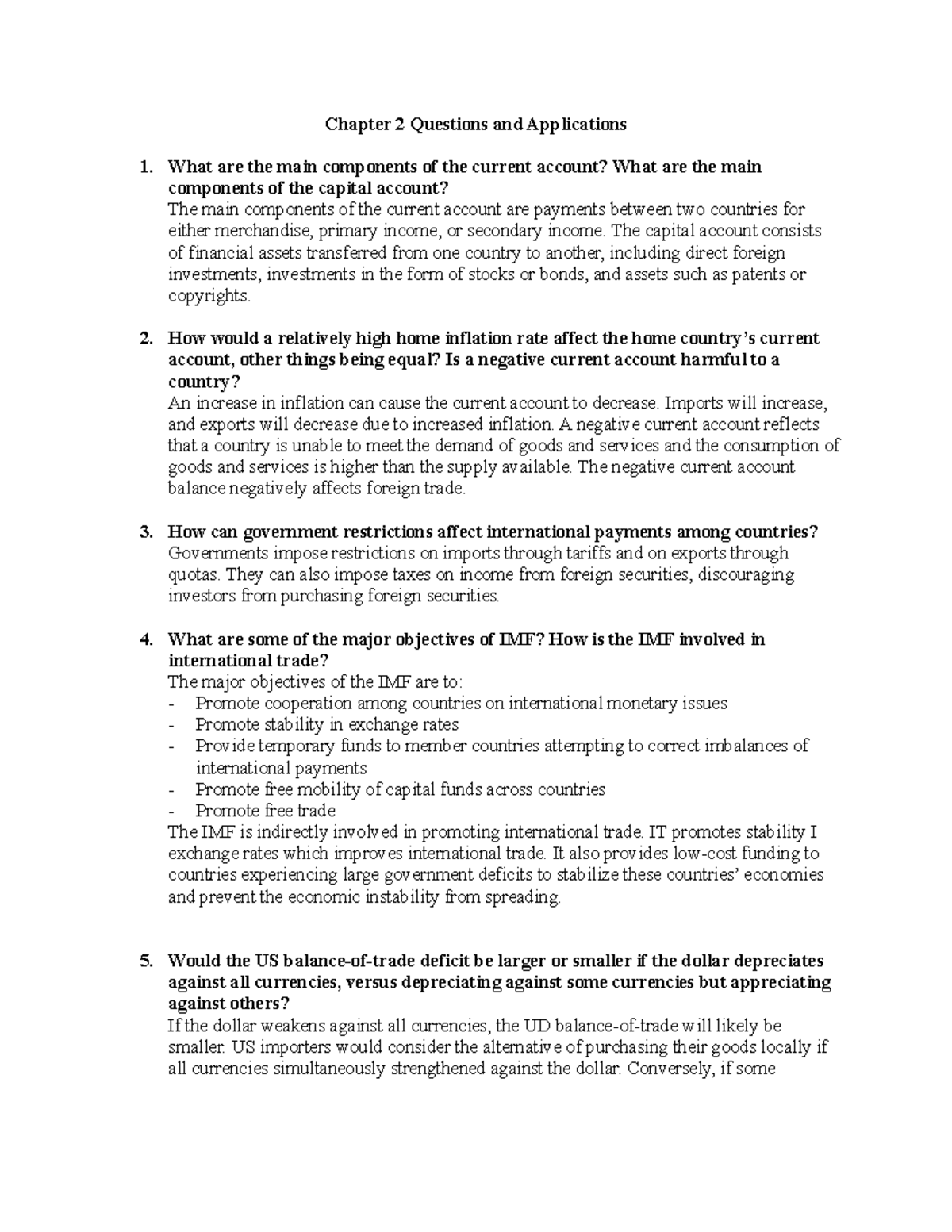 Chapter 2 Questions and Applications - Chapter 2 Questions and ...