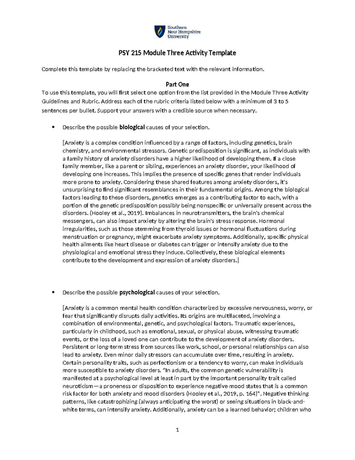 PSY Mod 3 Assignment - PSY 215 Module Three Activity Template Complete this template by ...