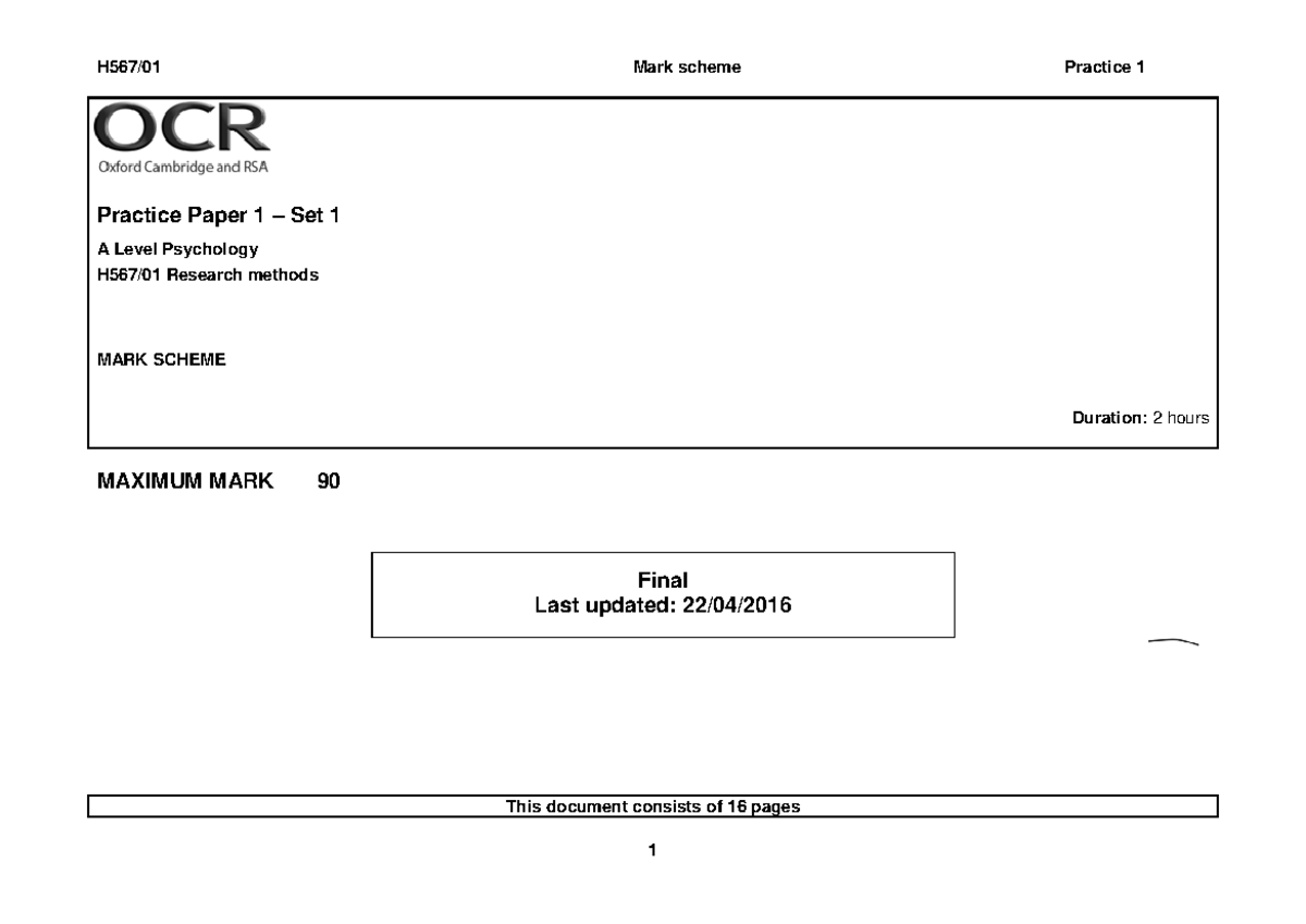 Practice paper 1 answers - Practice Paper 1 – Set 1 A Level Psychology ...