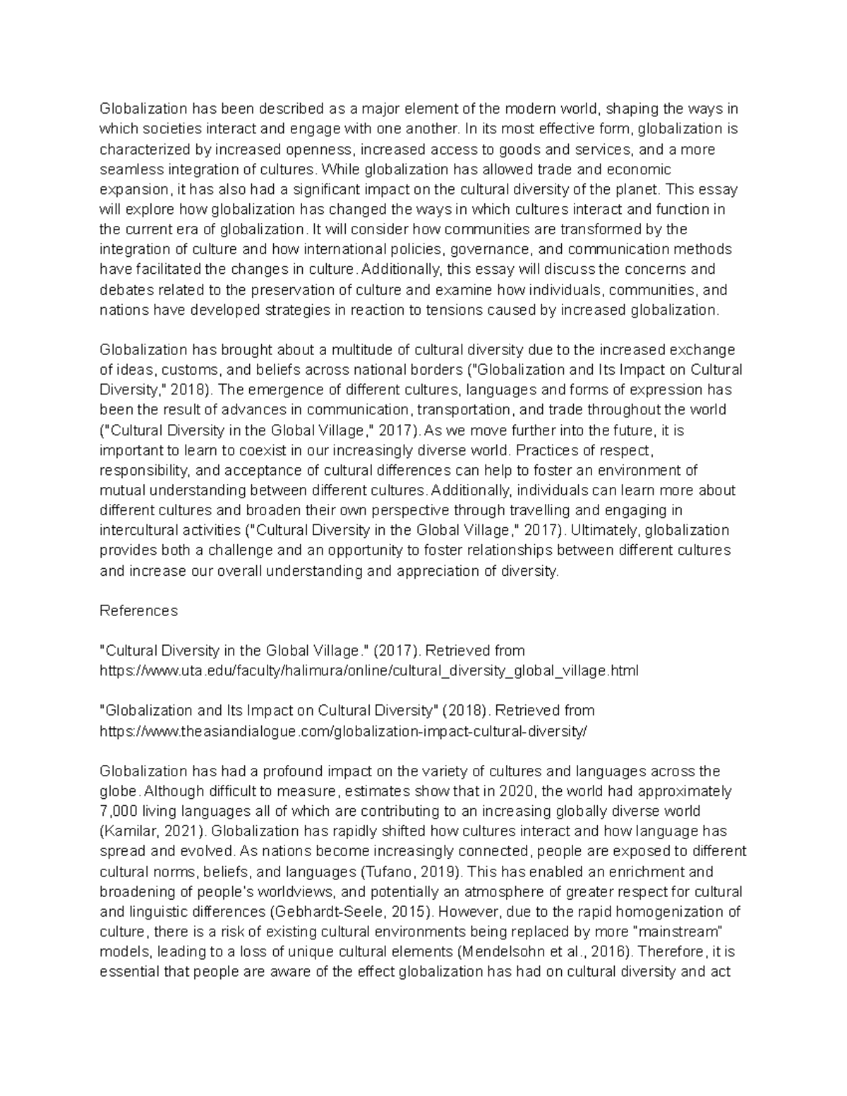 Globalization and how it relates to cultural diversity in the modern ...