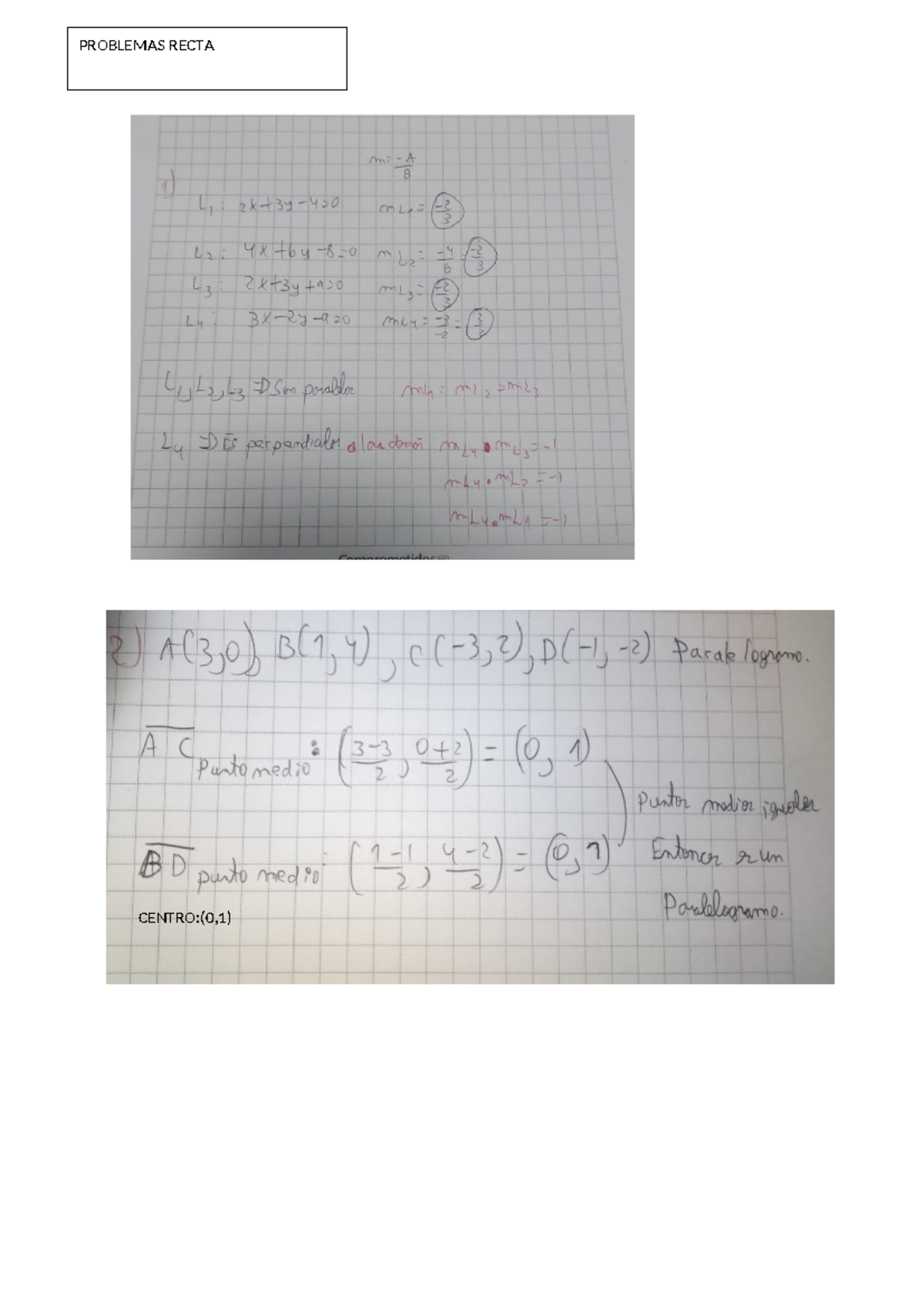 Doc3 - Ejercicios de matemática - Ingeniería civil ambiental - PROBLEMAS RECTA CENTRO:(0,1) 9 ...