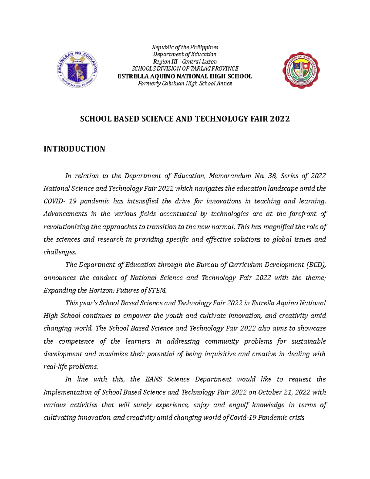 Science fair proposal Edited - Republic of the Philippines Department ...