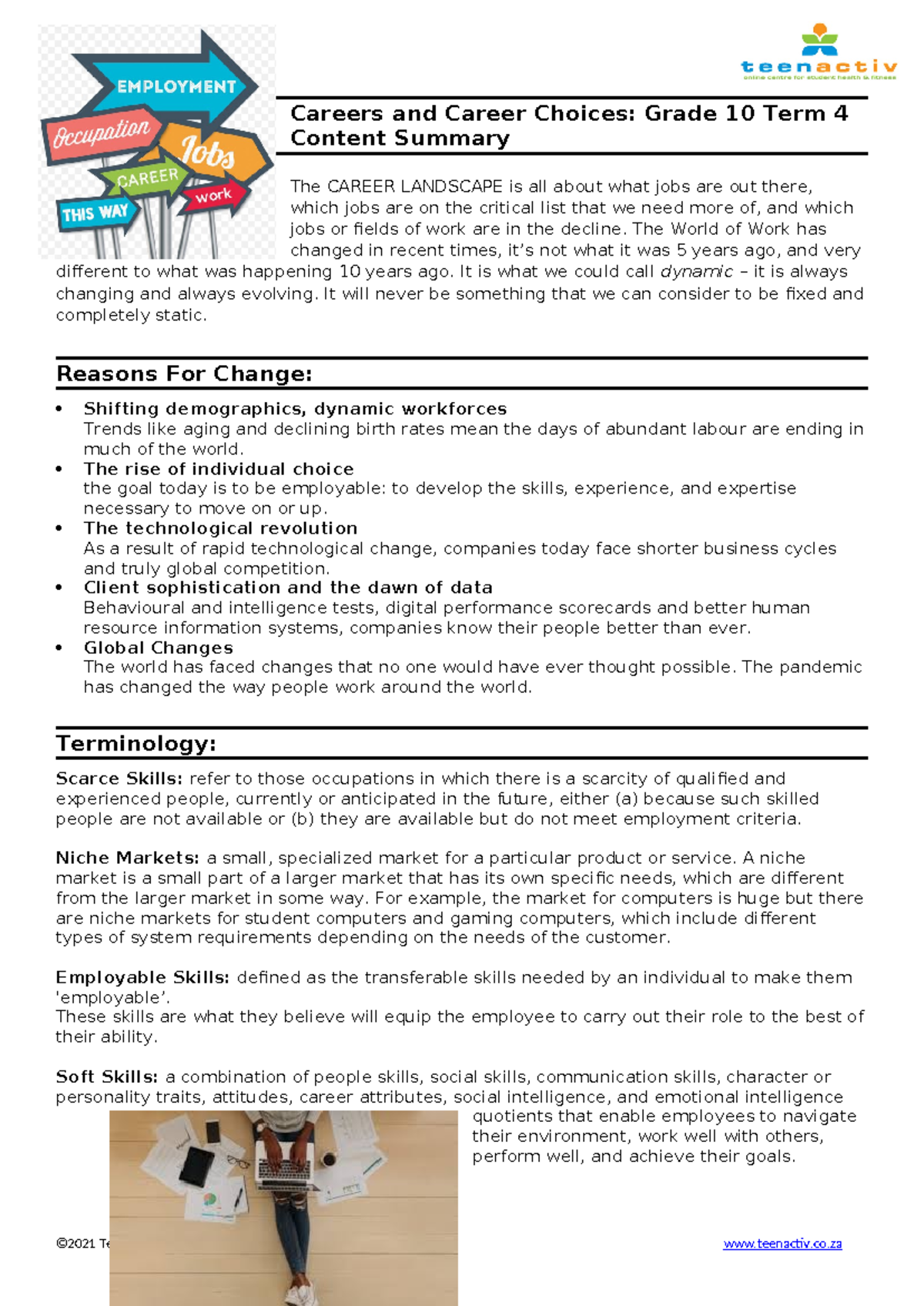 11 Content Summary - LO notes - Careers and Career Choices: Grade 10 ...