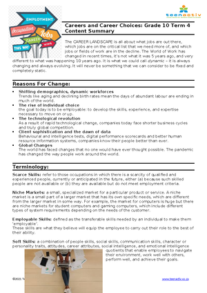 3 Lesson 1 - Worksheet - LO notes - Careers and Career Choices: Grade ...