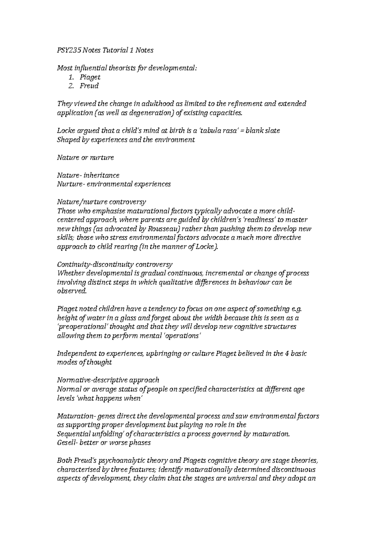 PSY235 Intro notes - PSY235 Notes Tutorial 1 Notes Most influential ...