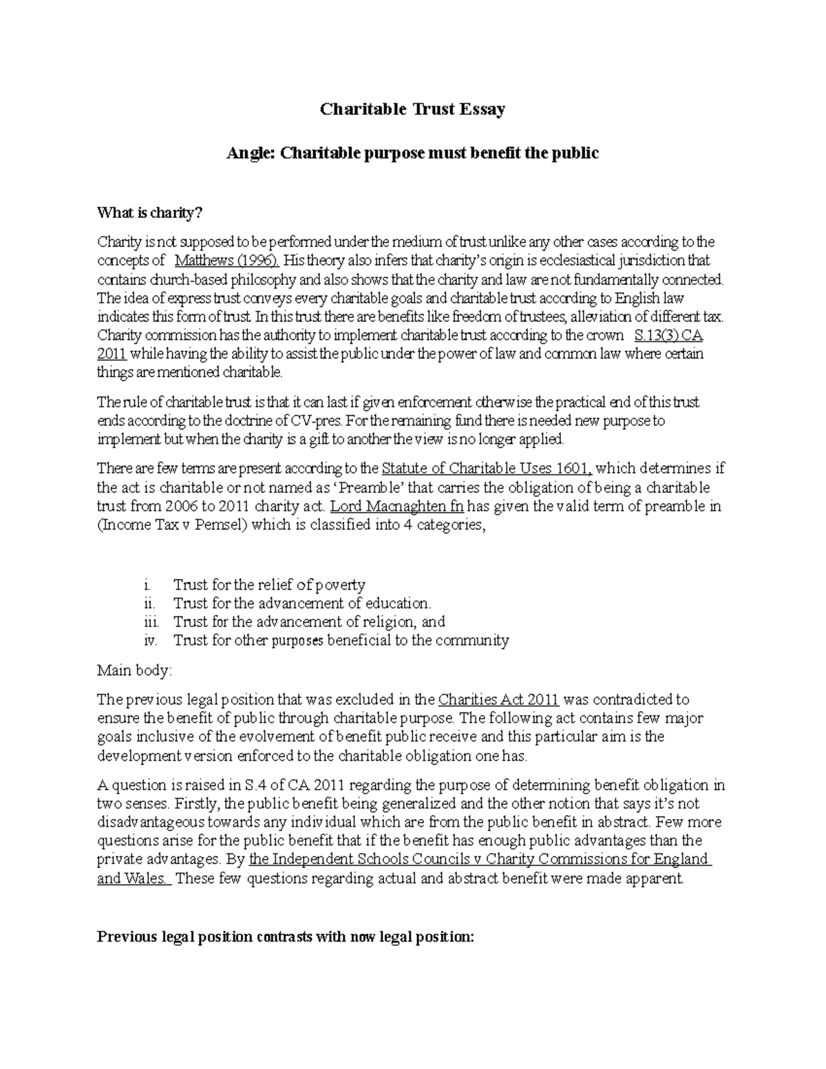 Charitable Trust Essay lecture notes - LA3024 - London - Studocu