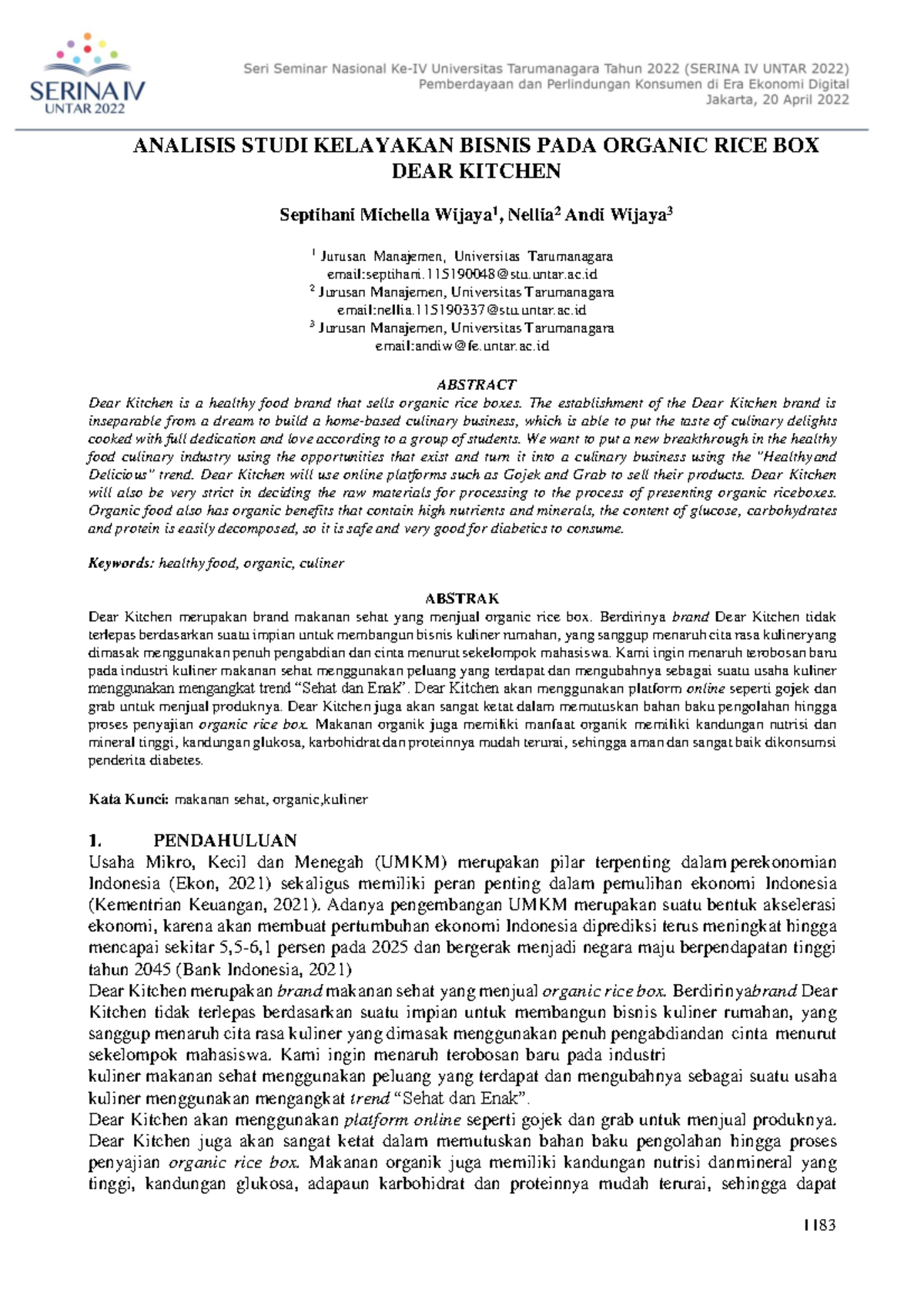 Contoh skb ok - homework - ANALISIS STUDI KELAYAKAN BISNIS PADA ORGANIC RICE BOX DEAR KITCHEN ...