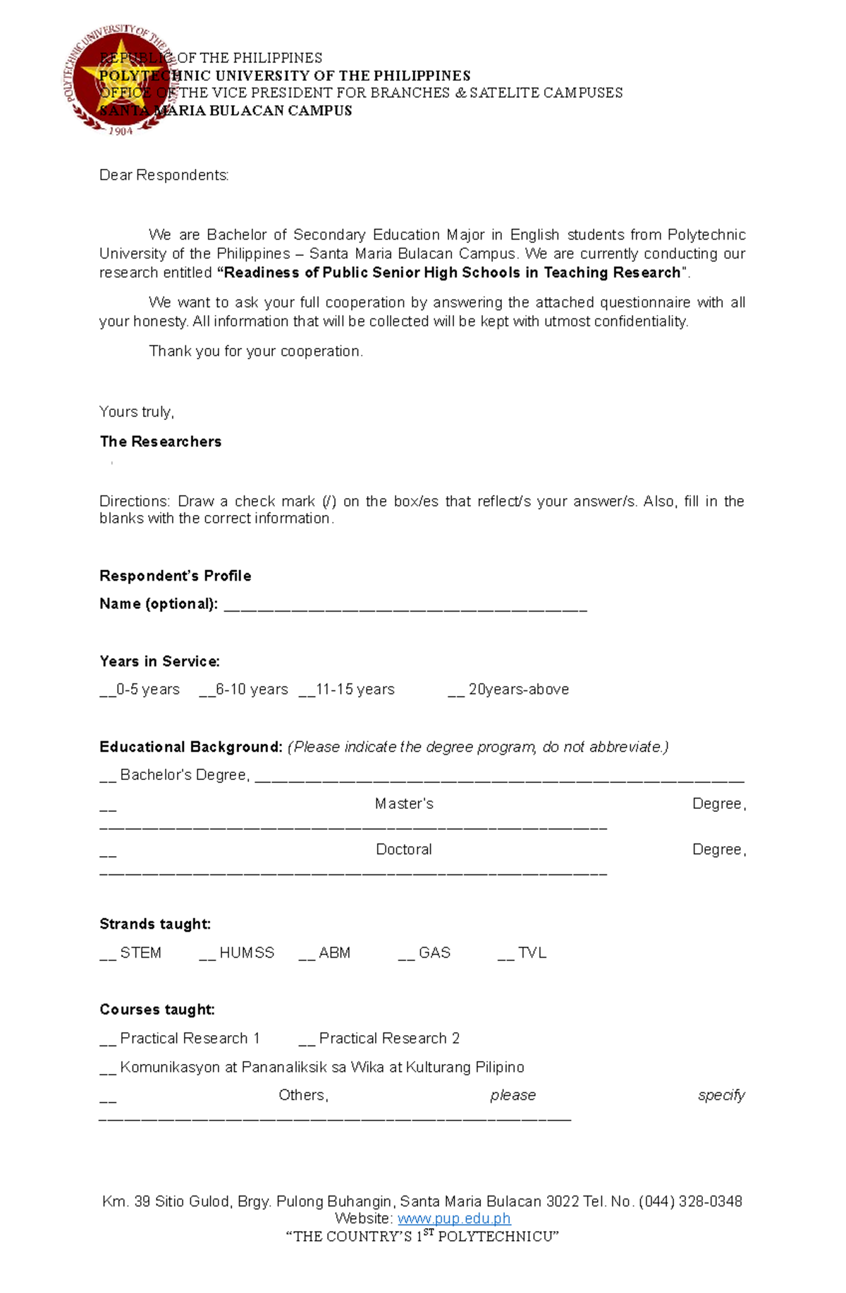 Questionnaire on Readiness of Public Senior High Schools in Teaching ...