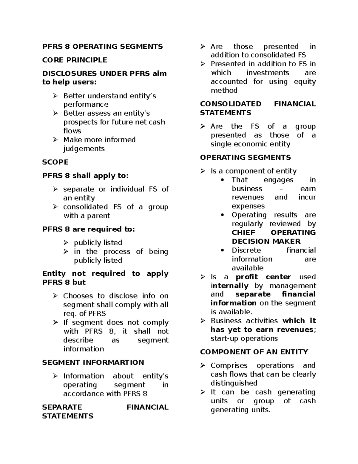 Notes IN Operating Segments - PFRS 8 OPERATING SEGMENTS CORE PRINCIPLE ...