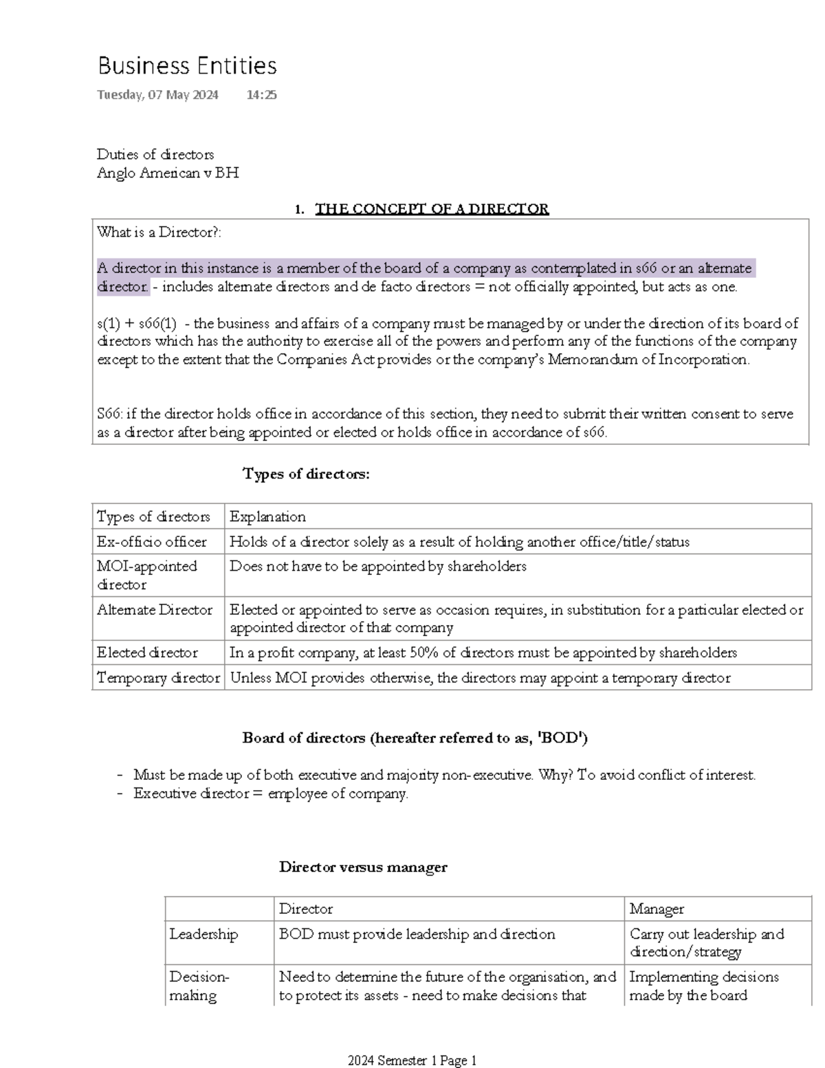 Directors - Directots Fiduciary Duty Notes - Duties of directors Anglo ...