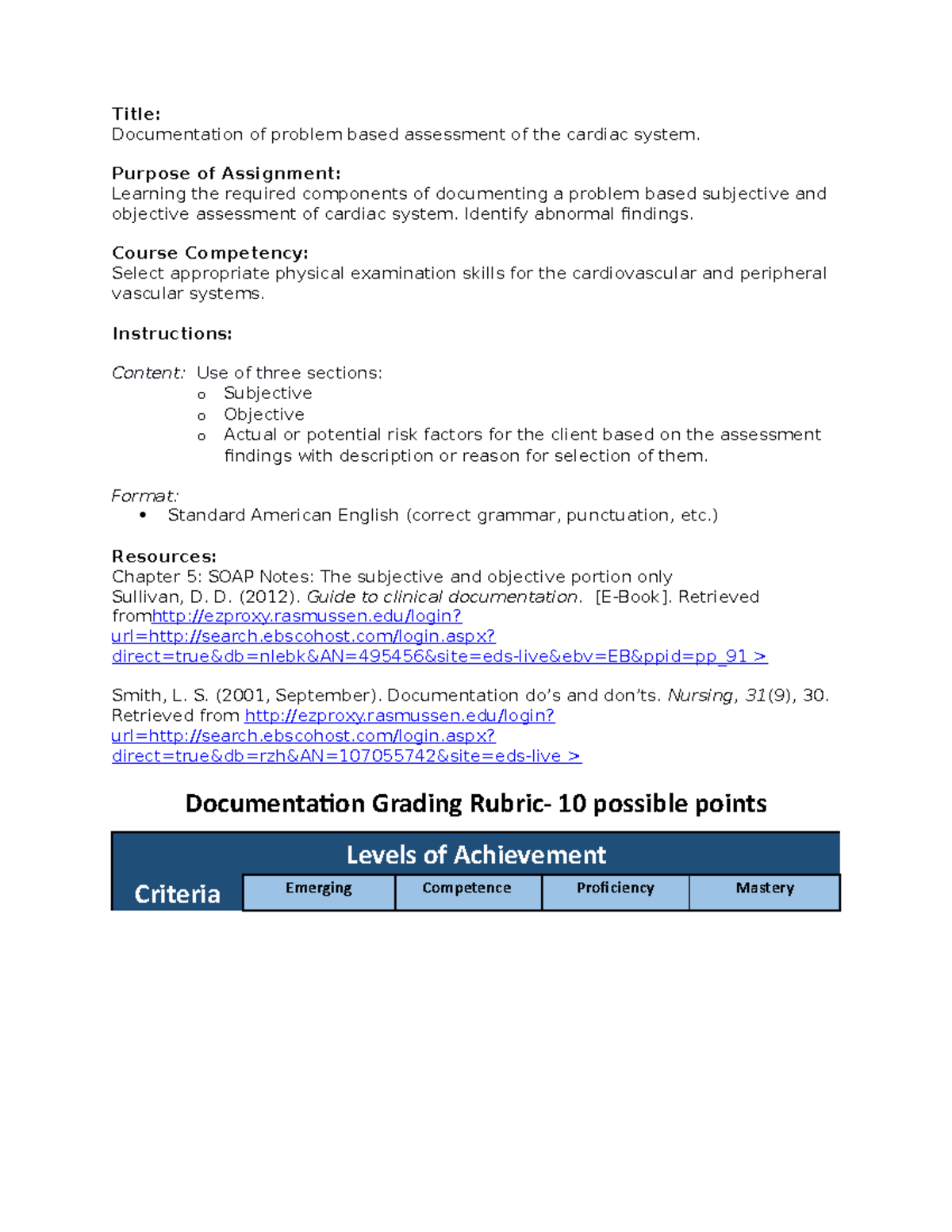 Cardiac System Assignment - Title: Documentation of problem based assessment of the cardiac ...