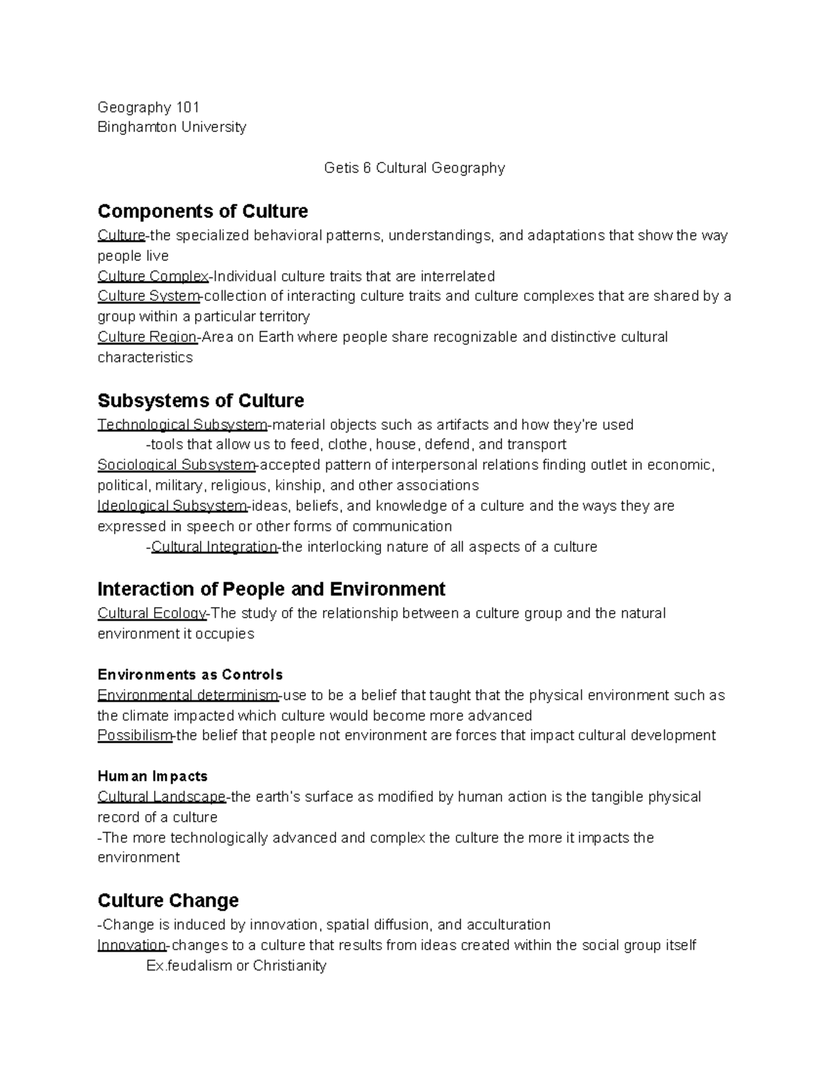 Getis 6 Cultural Geography - Geography 101 Binghamton University Getis ...