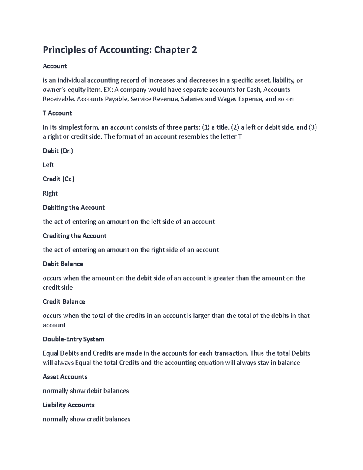 Principles of Accounting Chapter 2 - EX: A company would have separate ...