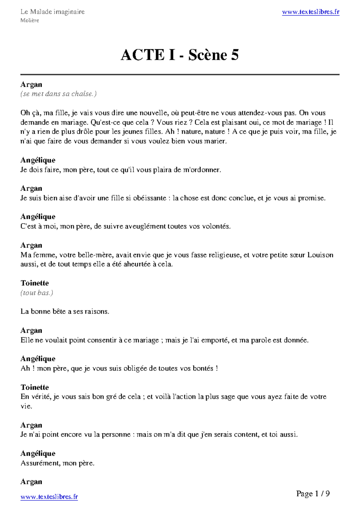Le Malade imaginaire-ACTE I - Scène 5 - ACTE I - Scène 5 Argan (se met ...
