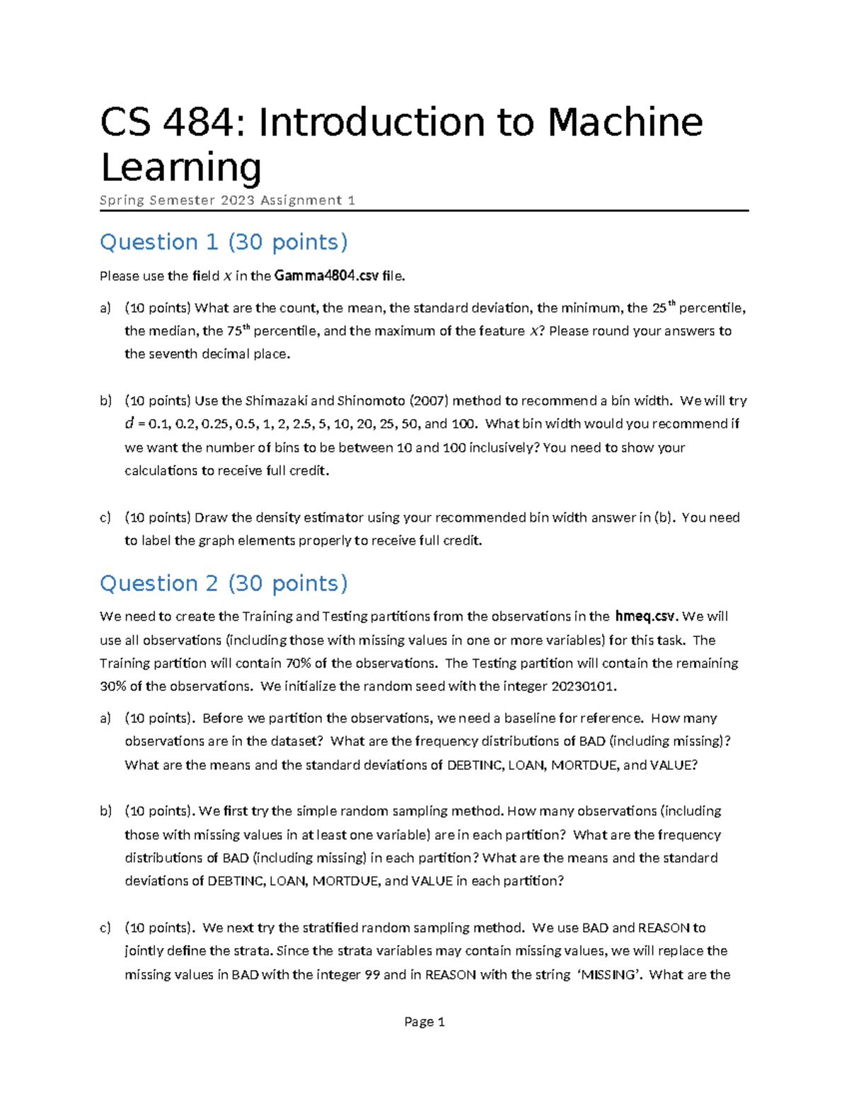 CS484 IML Assignment 1 - hghfvhjjhhh - CS 484: Introduction to Machine ...