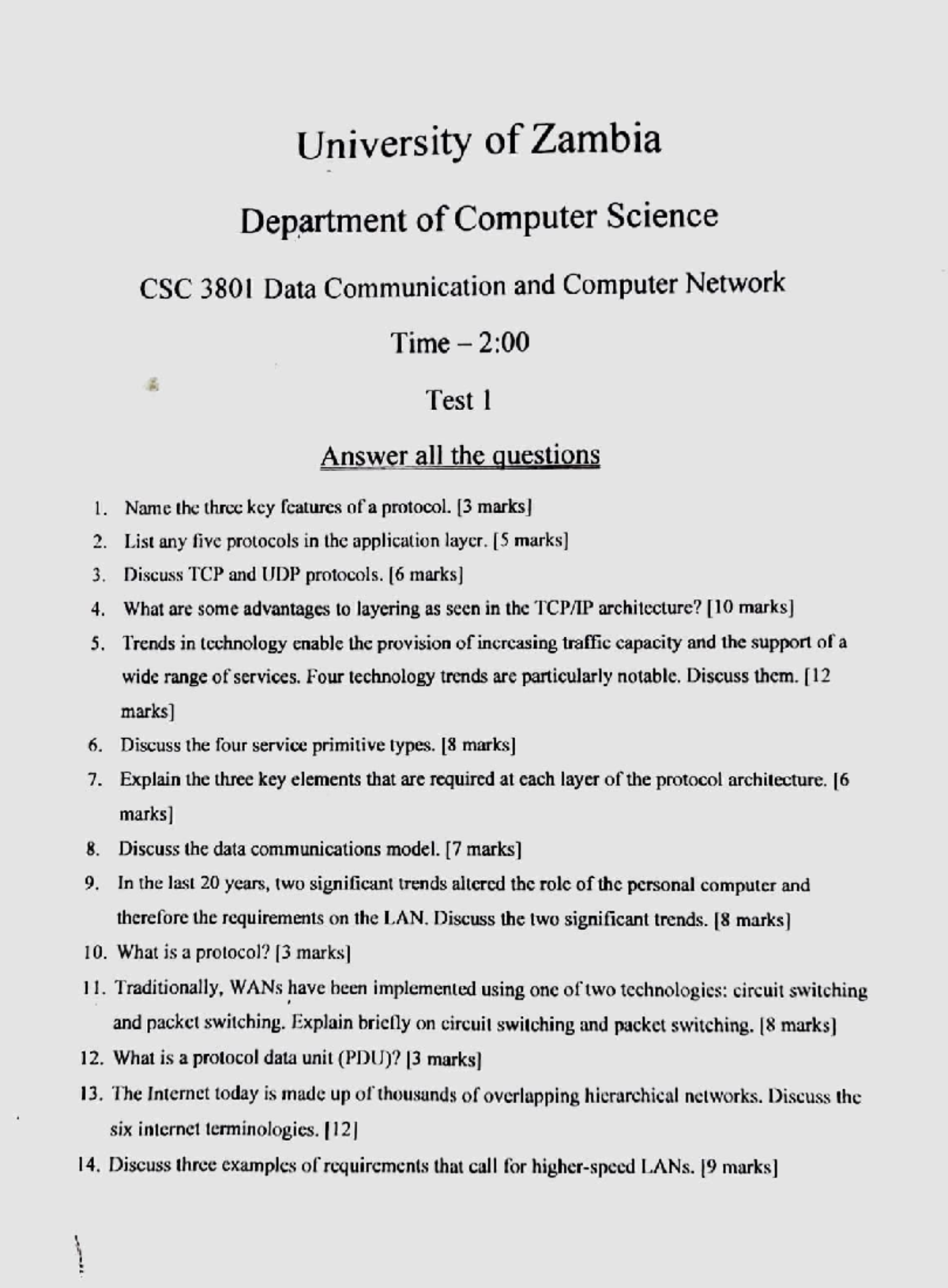 Test 1 3801 - no comment - University of Zambia Department of Computer ...