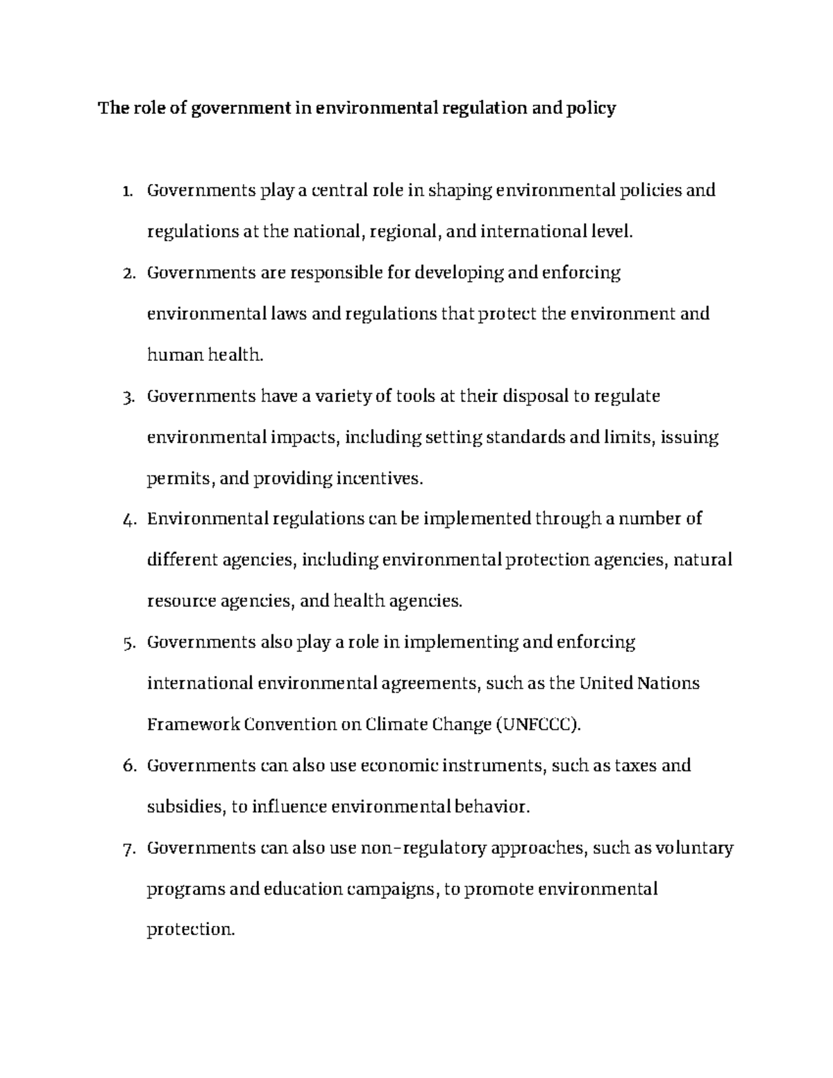 Governent in Environmental Regulation - Governments are responsible for ...
