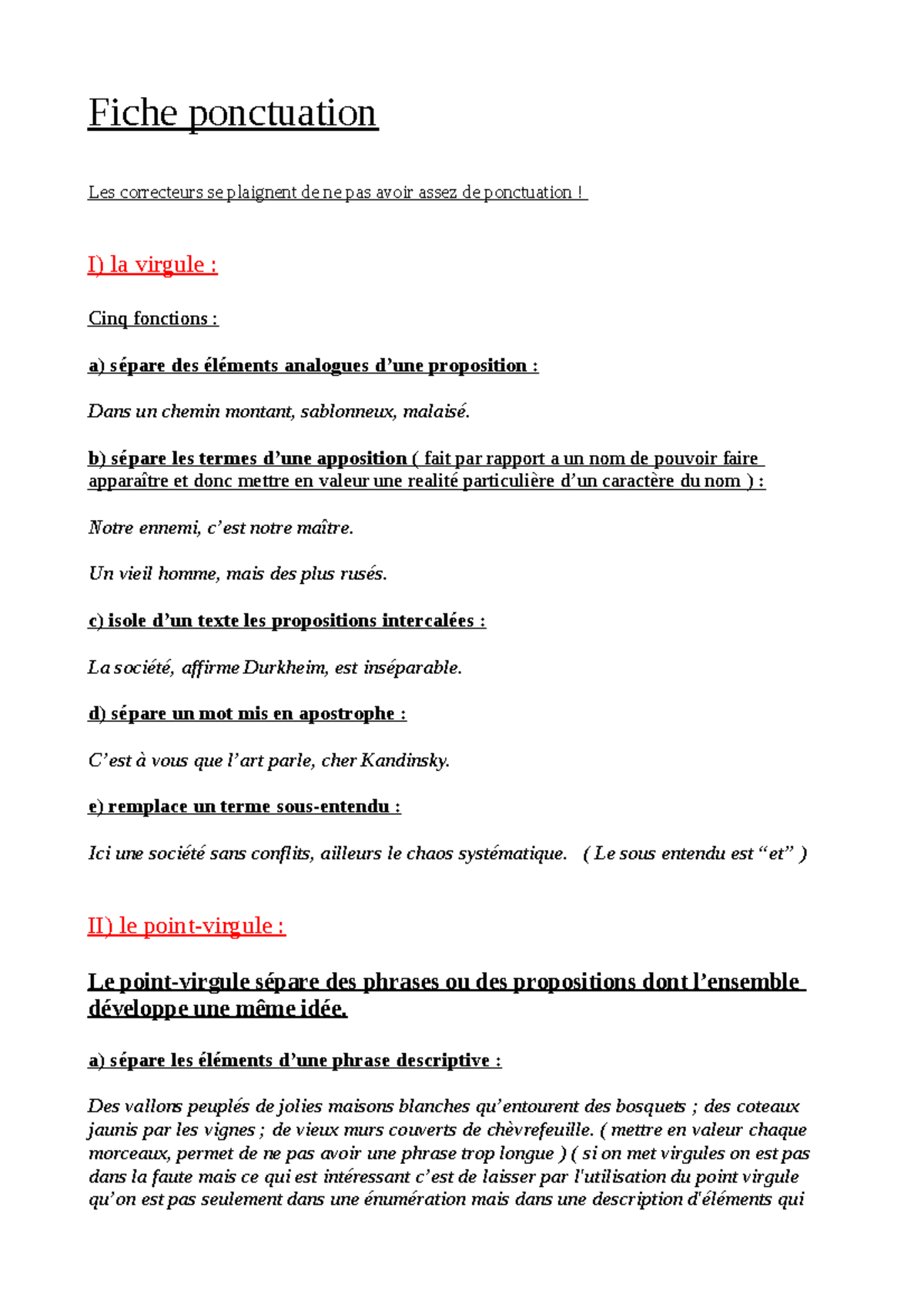 Fiche ponctuation - Notes de cours 1 - Fiche ponctuation Les ...