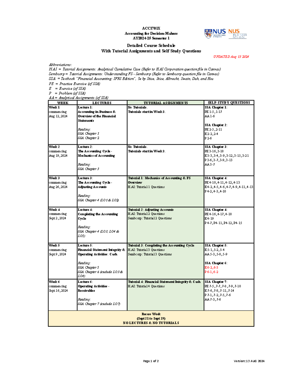 Detailed Schedule Outline ( Updated AUG 13) - UPDATED Aug 13 2024 WEEK ...