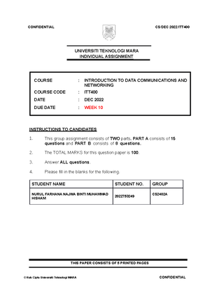 ITT400 Chapter 4 ( Mardiana OMAR ALI) - CHAPTER 4: ANALOG TRANSMISSION Name: MARDIANA BINTI OMAR ...