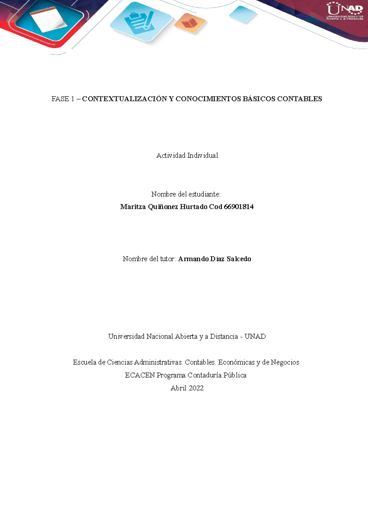 Contador Maritza Quiñonez Hurtado Fase 1 - FASE 1 – CONTEXTUALIZACIÓN Y ...