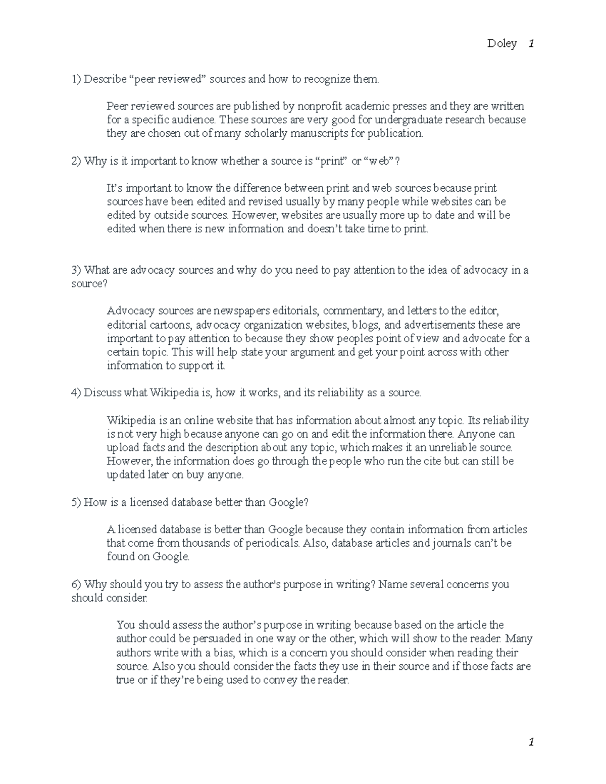 Assignment 7 - Professor Hubbard - Doley Describe “peer reviewed ...