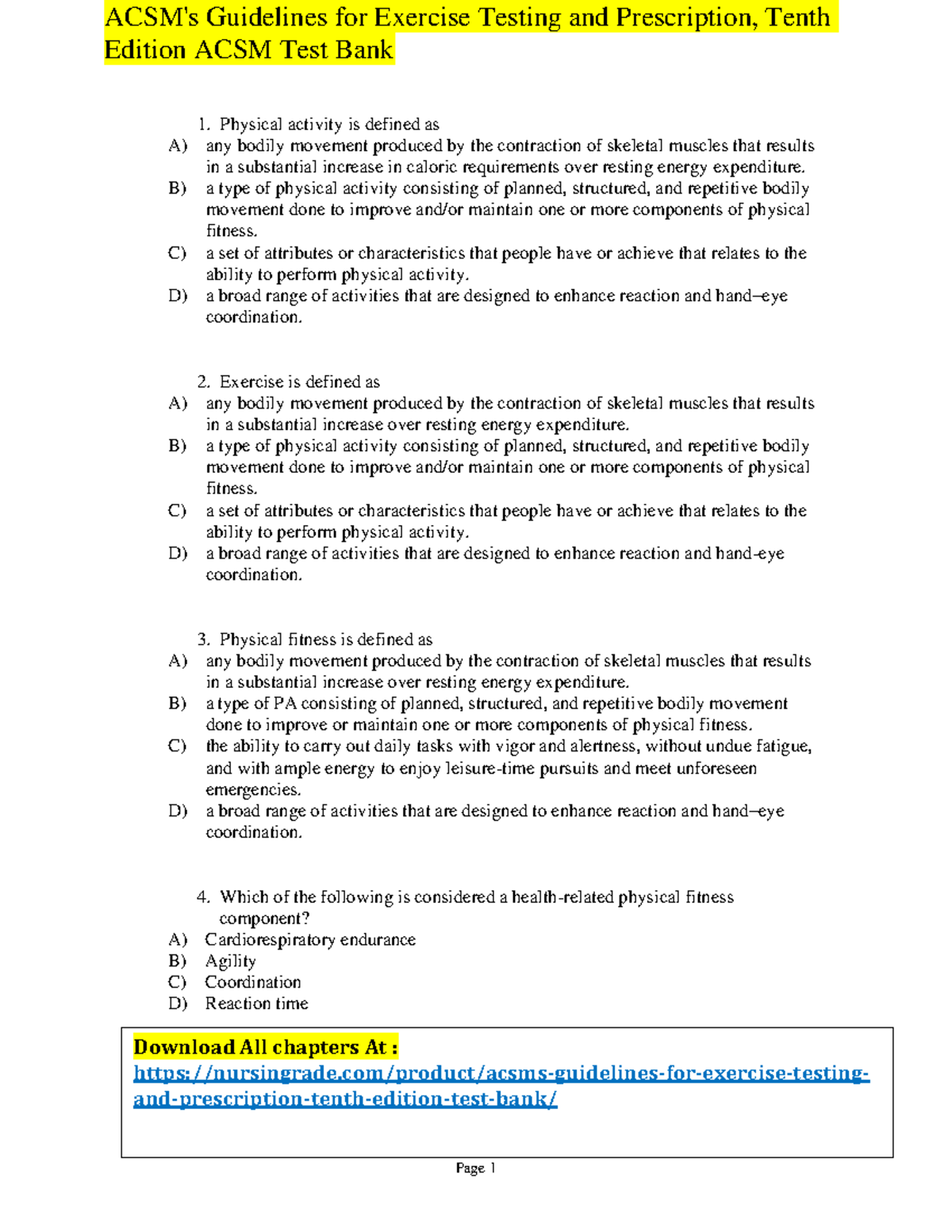 ACSM's Guidelines for Exercise Testing and Prescription, Tenth Edition ...