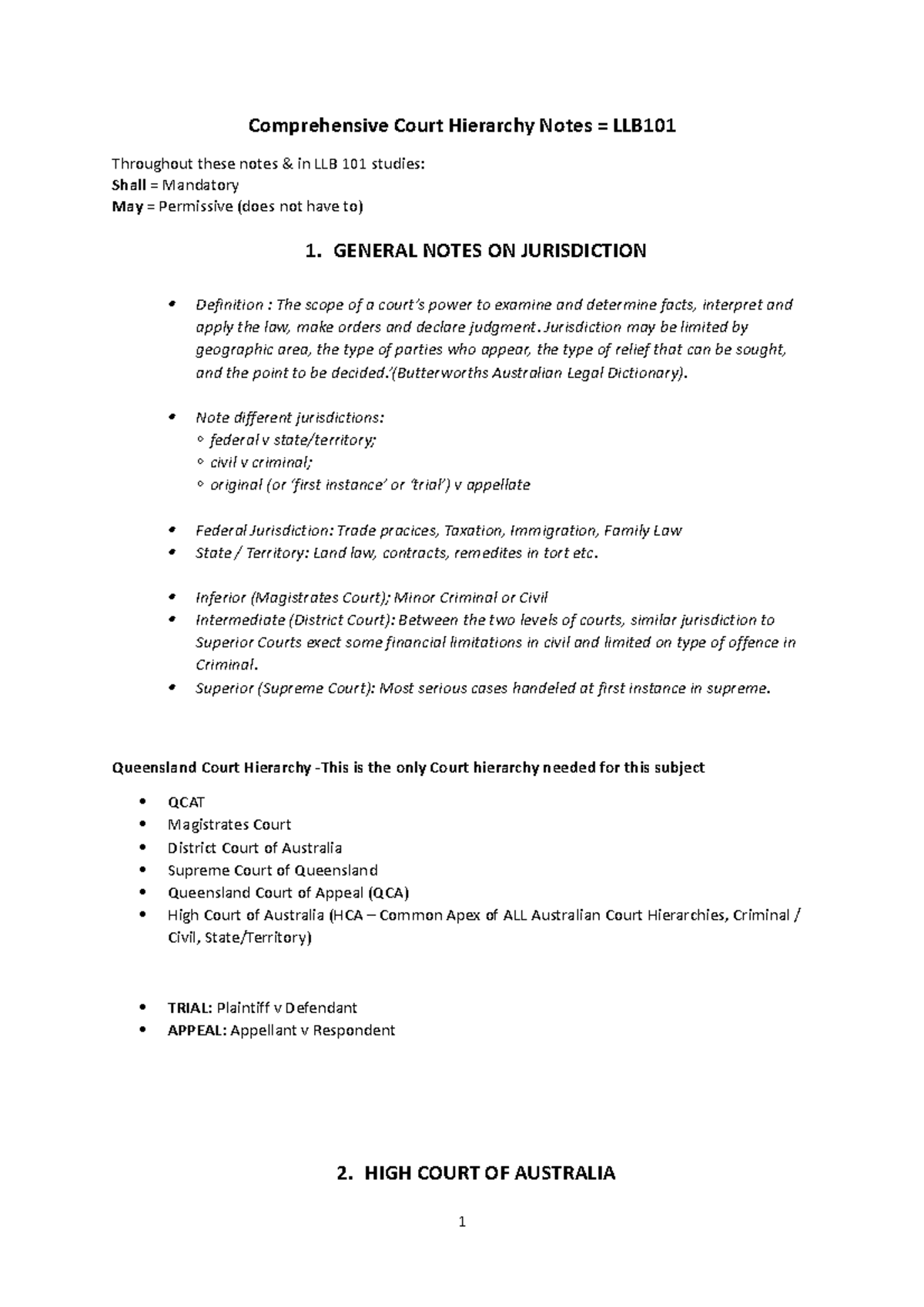 Court Hierarchy Notes - Upload - Comprehensive Court Hierarchy Notes ...
