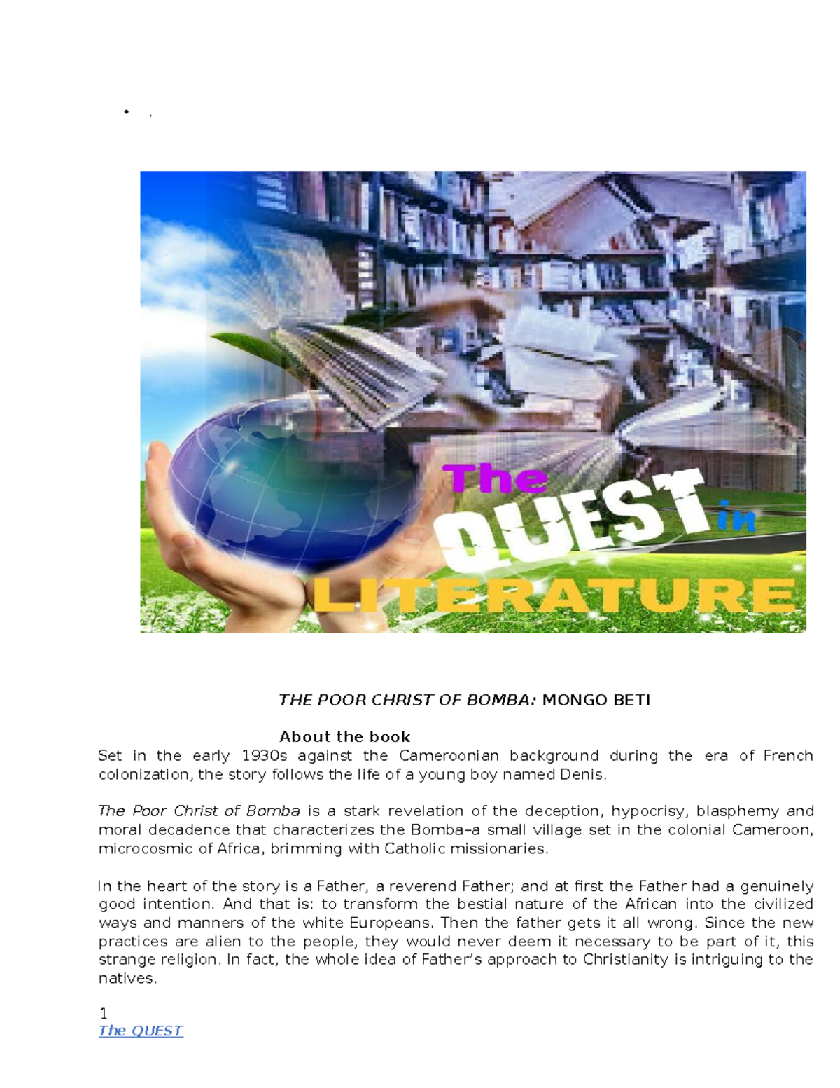 The Poor Christ of Bomba Literature notes - •. THE POOR CHRIST OF BOMBA ...