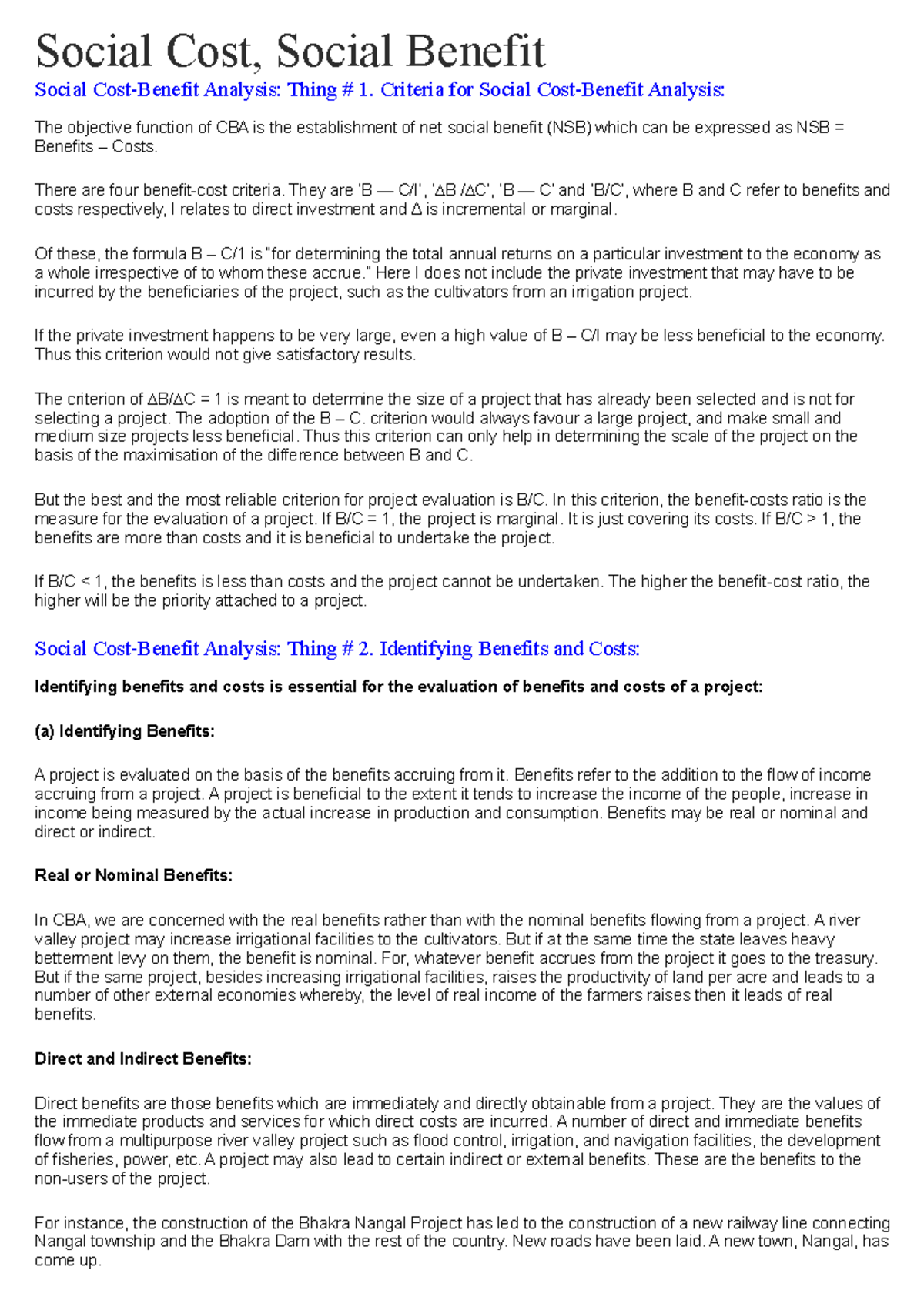Project management - Unit-4 and Unit-5 Notes - Social Cost, Social ...