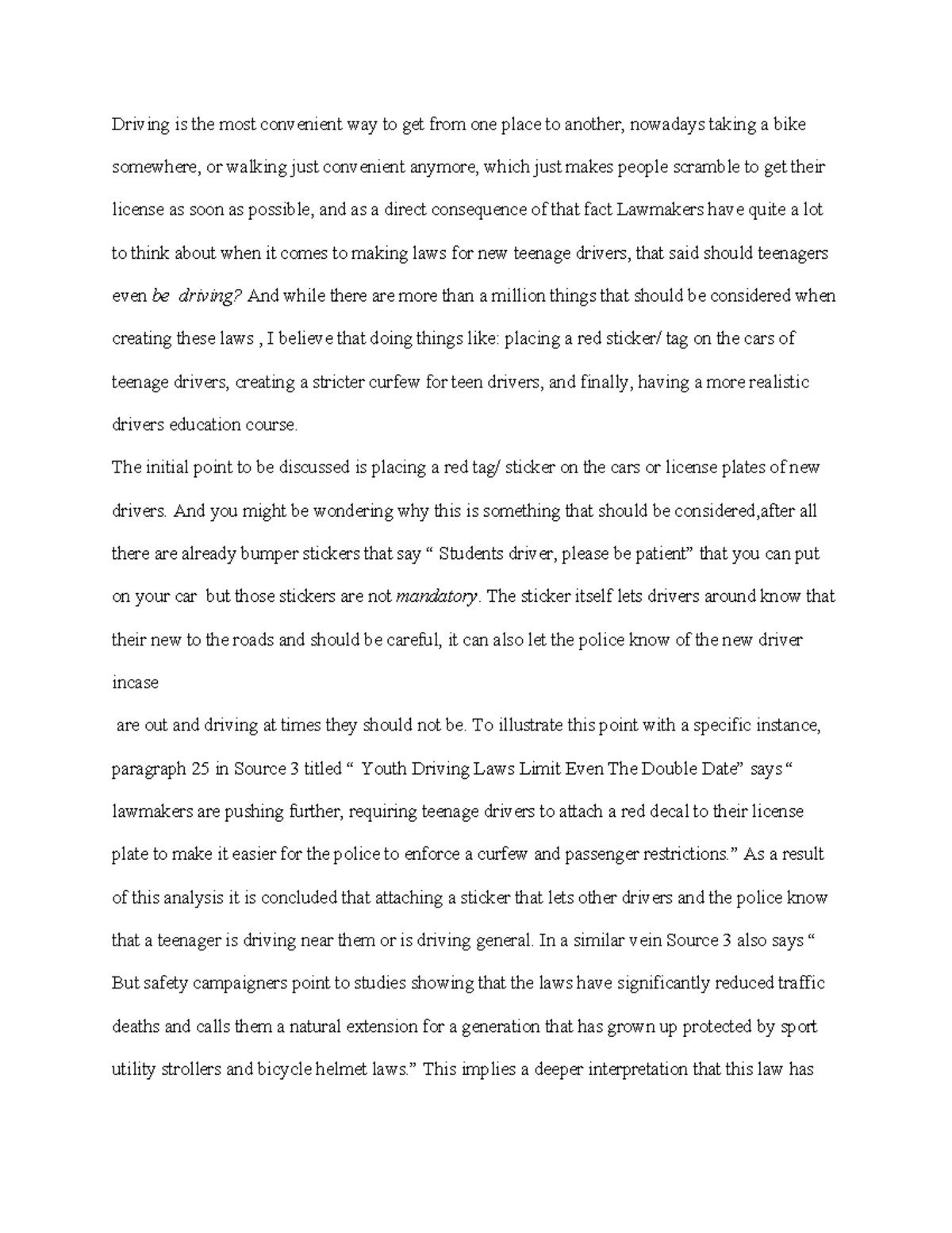 English Essay - Romiette and Julio stuff - Driving is the most ...