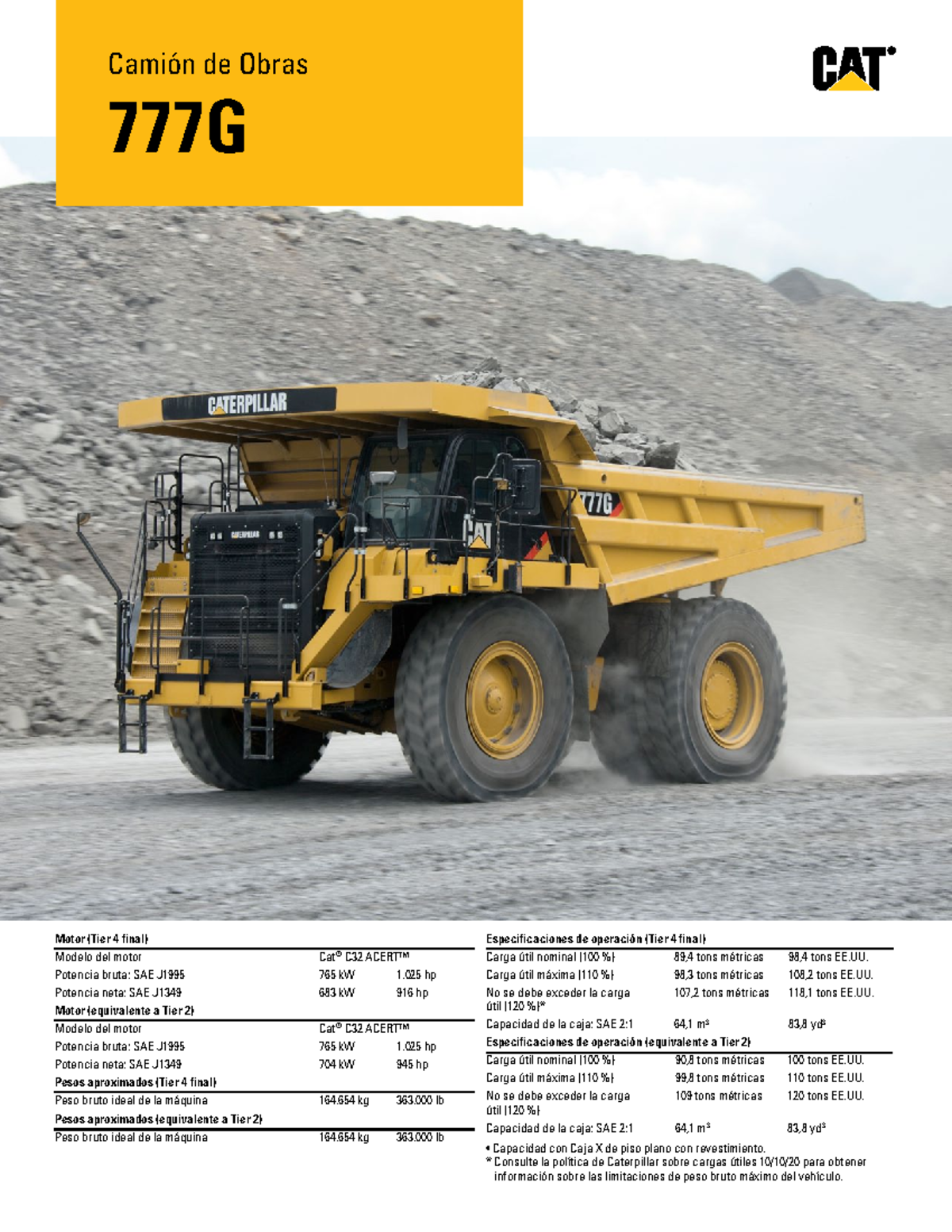 Especificaciones CAT 777G - ingeniería de métodos - Studocu