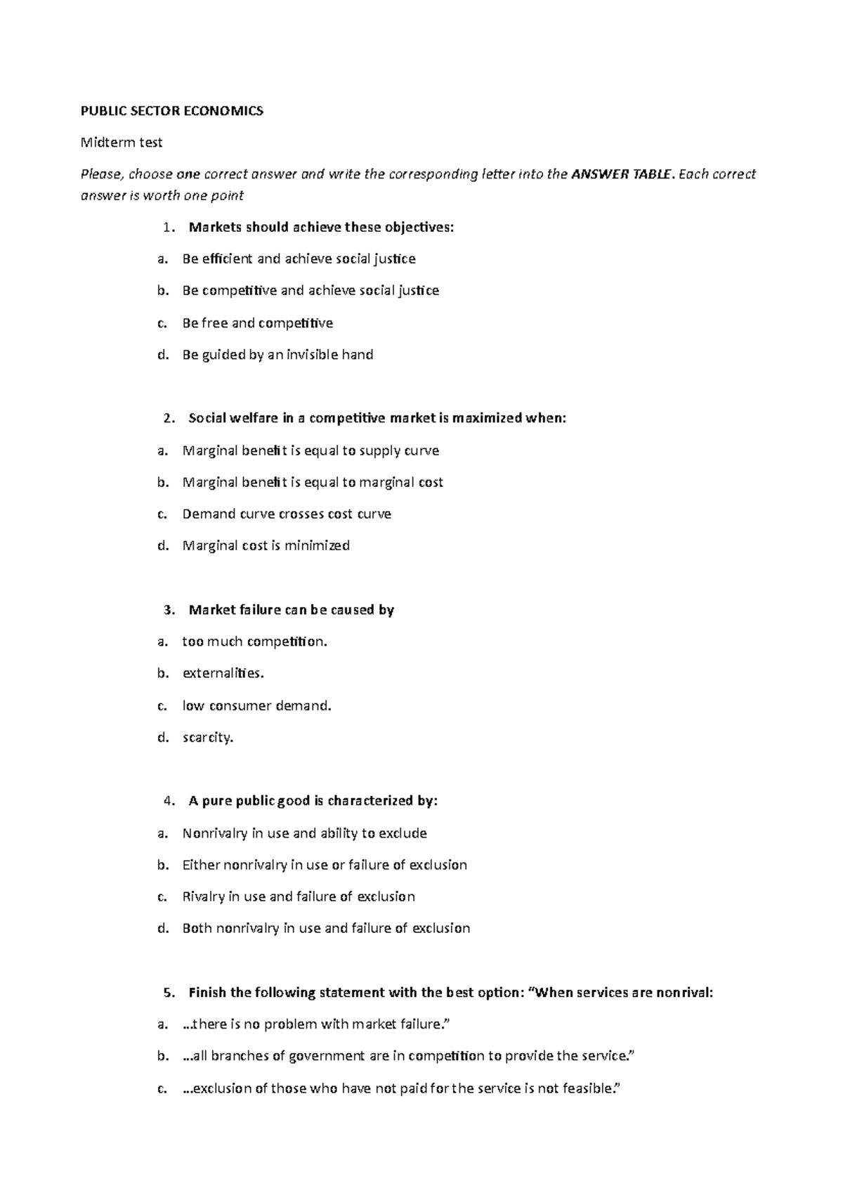 Public Sector Economics - PUBLIC SECTOR ECONOMICS Midterm test Please ...
