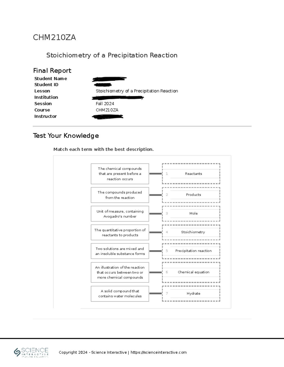 CHM210ZA Stoichiometryofa Precipitation Reaction - Student Name Angie ...