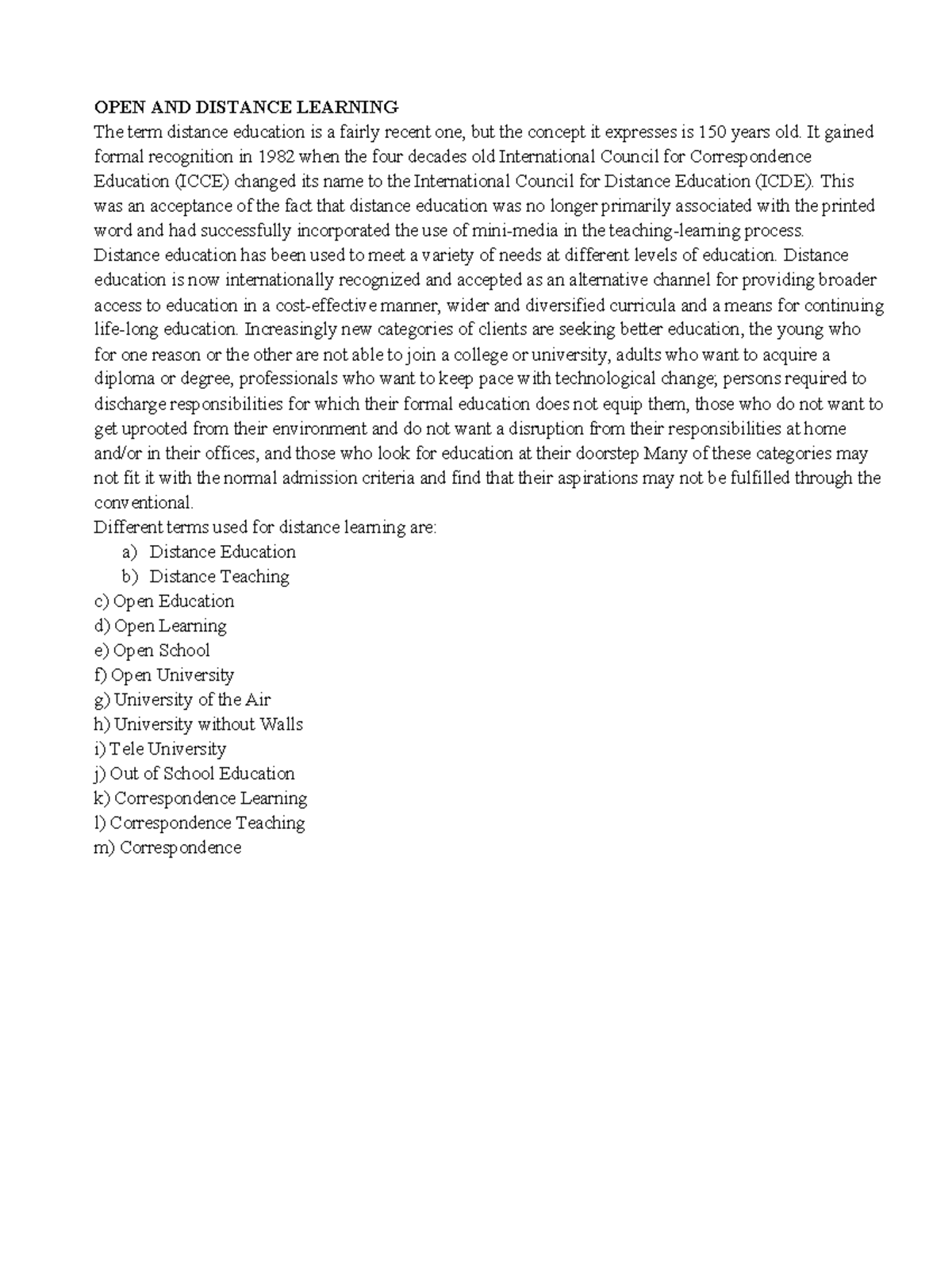 OPEN AND Distance Learning - OPEN AND DISTANCE LEARNING The term ...