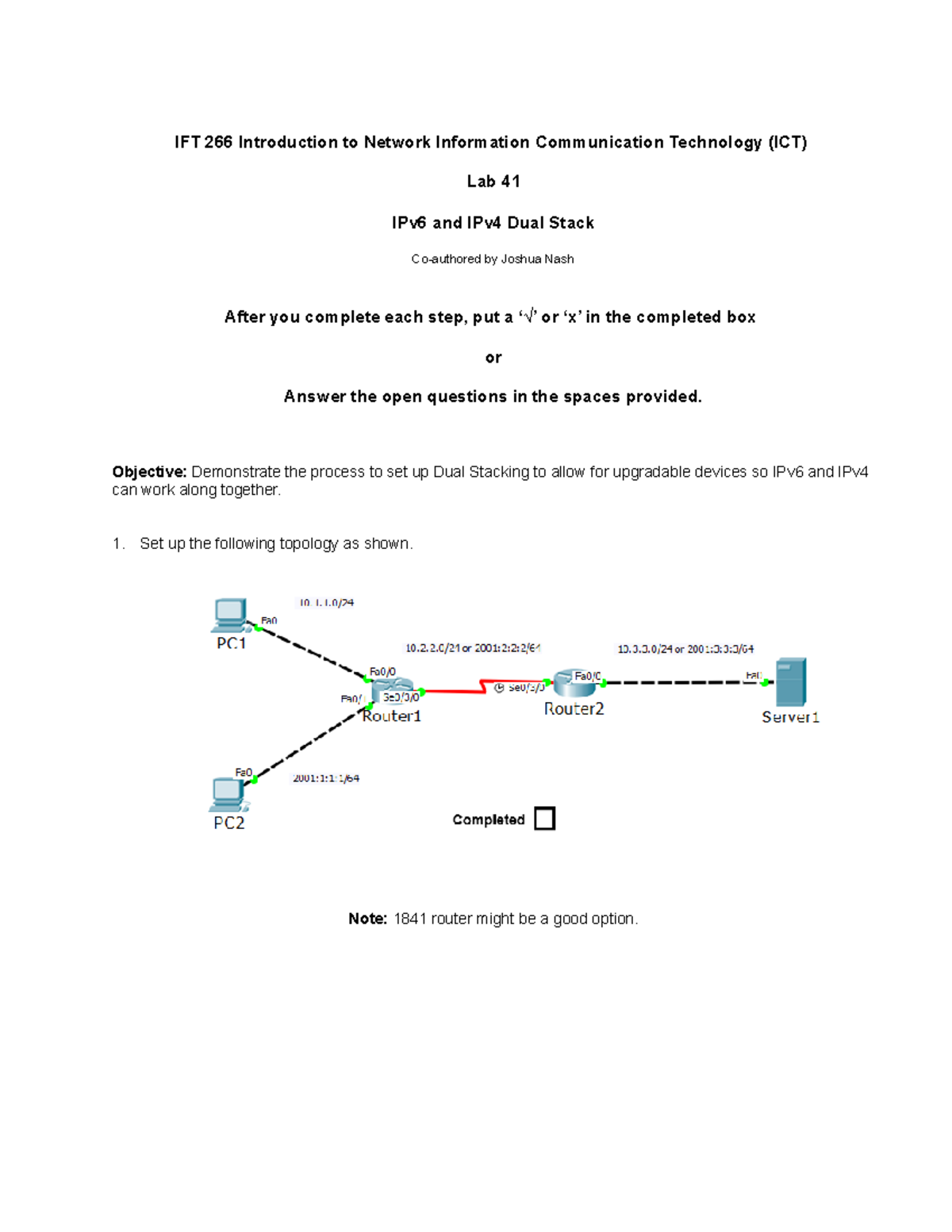 Lab 41 (Dual Stack) - Note that the first and last IP addresses in each ...