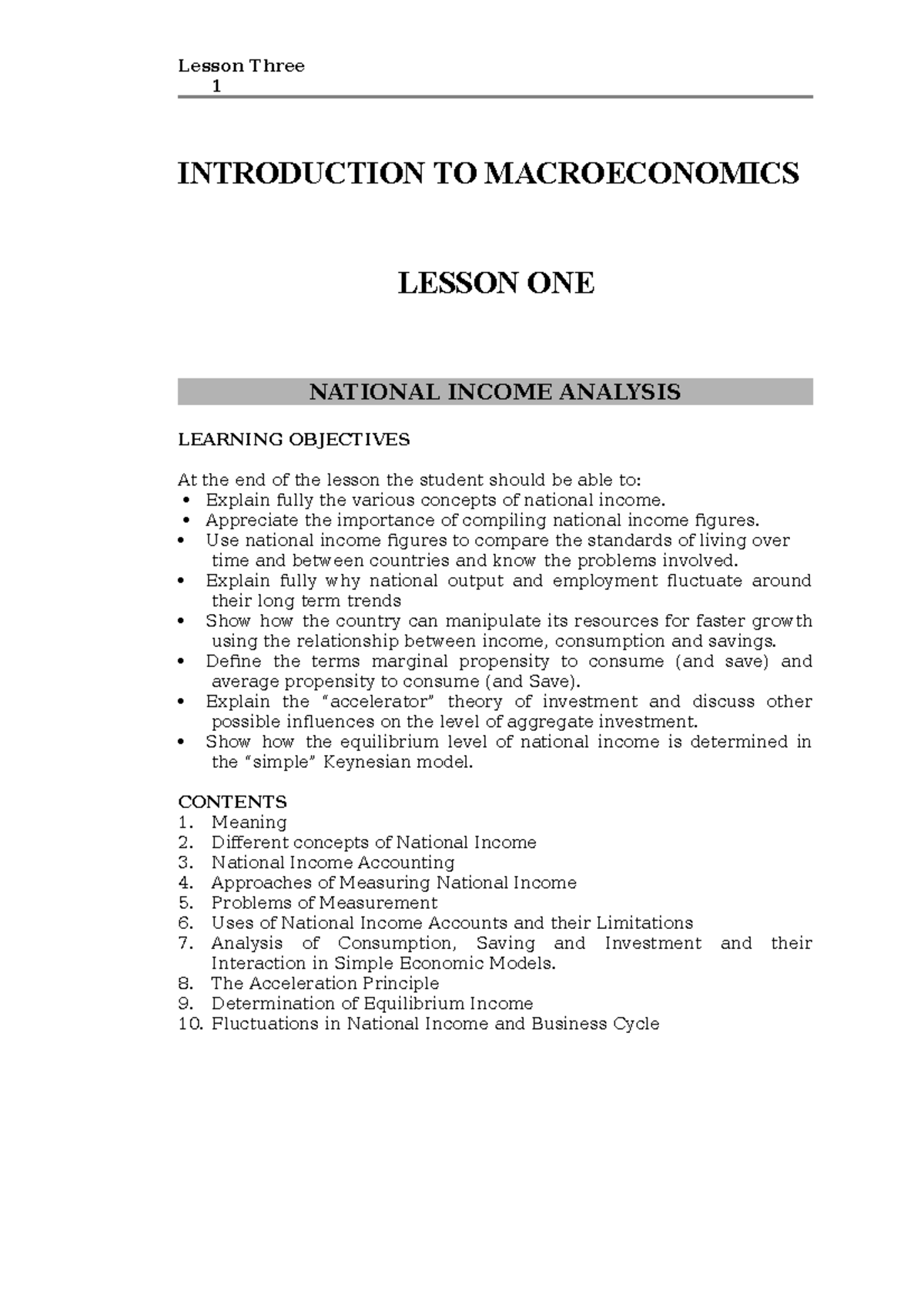 Introduction to Macroeconomics - Lesson Three 1 INTRODUCTION TO ...