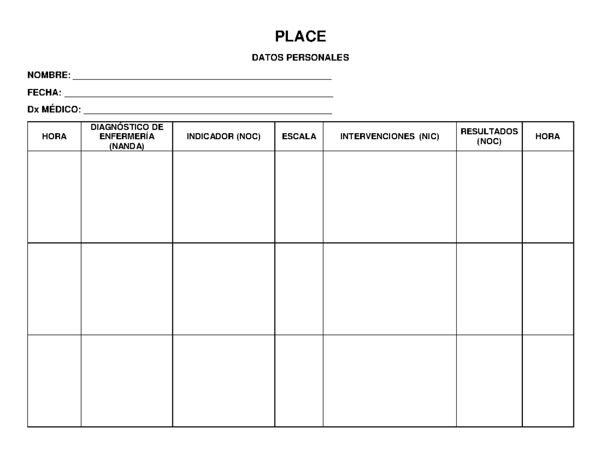 Formato PARA LA Elaboración DE Place - Fundamentos de Enfermería ...