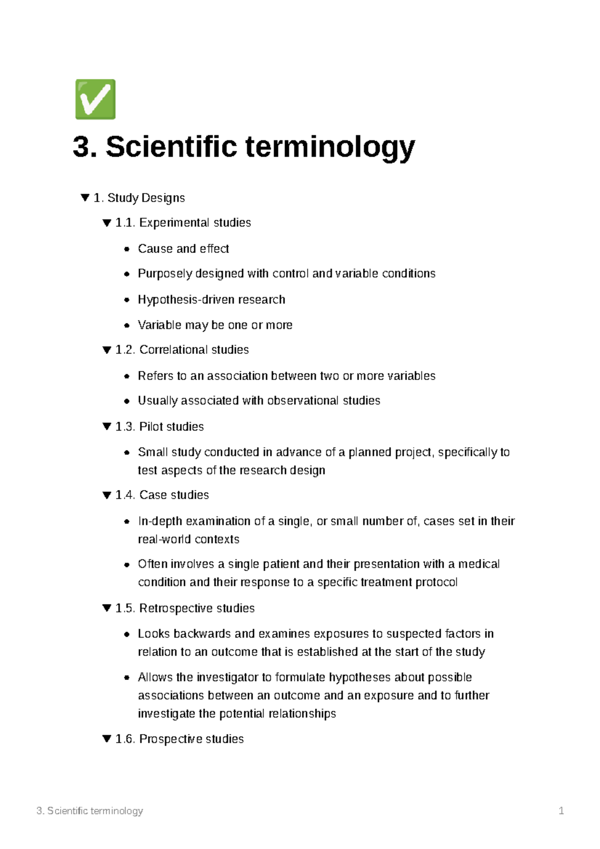 Lecture Notes 3 - 3. Scientific terminology Study Designs Experimental ...