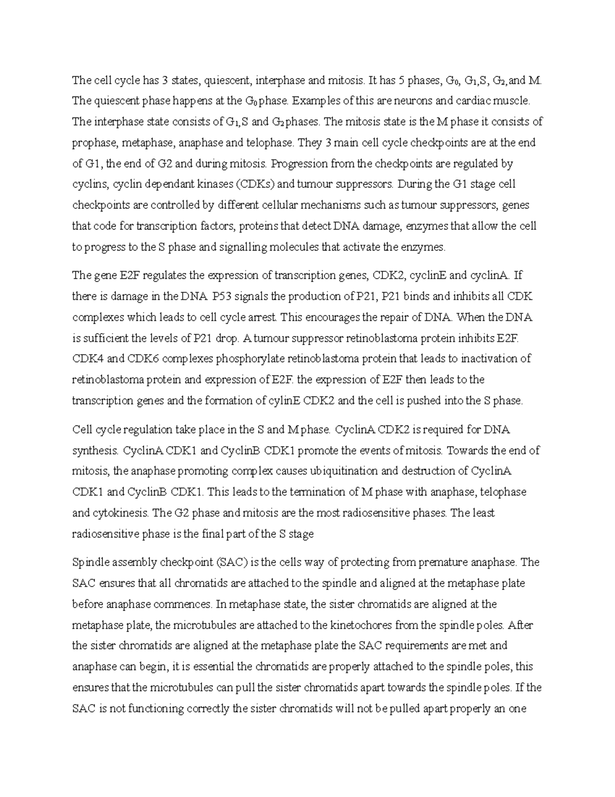 Bi319 The cell cycle - essay style answer - The cell cycle has 3 states ...
