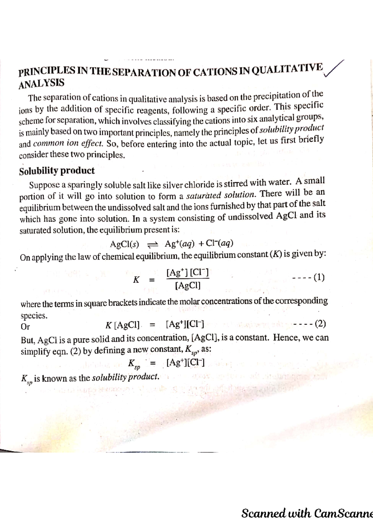 6. Separation of Cations in Qualitative Analysis - chemistry - Studocu