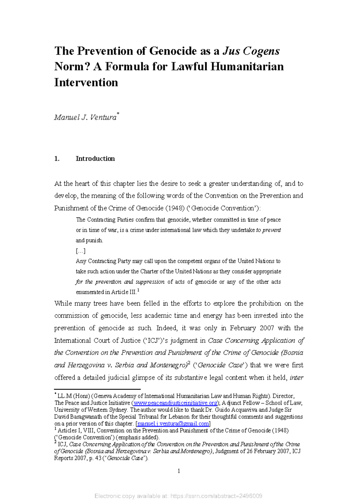 Prevention of genocide as a jus cogens norm - 1 The Prevention of ...