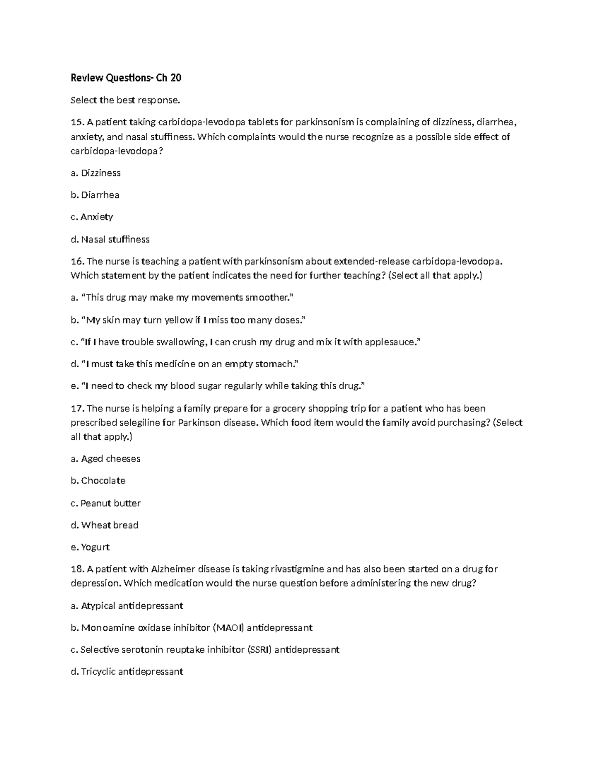 Ch 20-Review Questions - Review Questions- Ch 20 Select the best ...