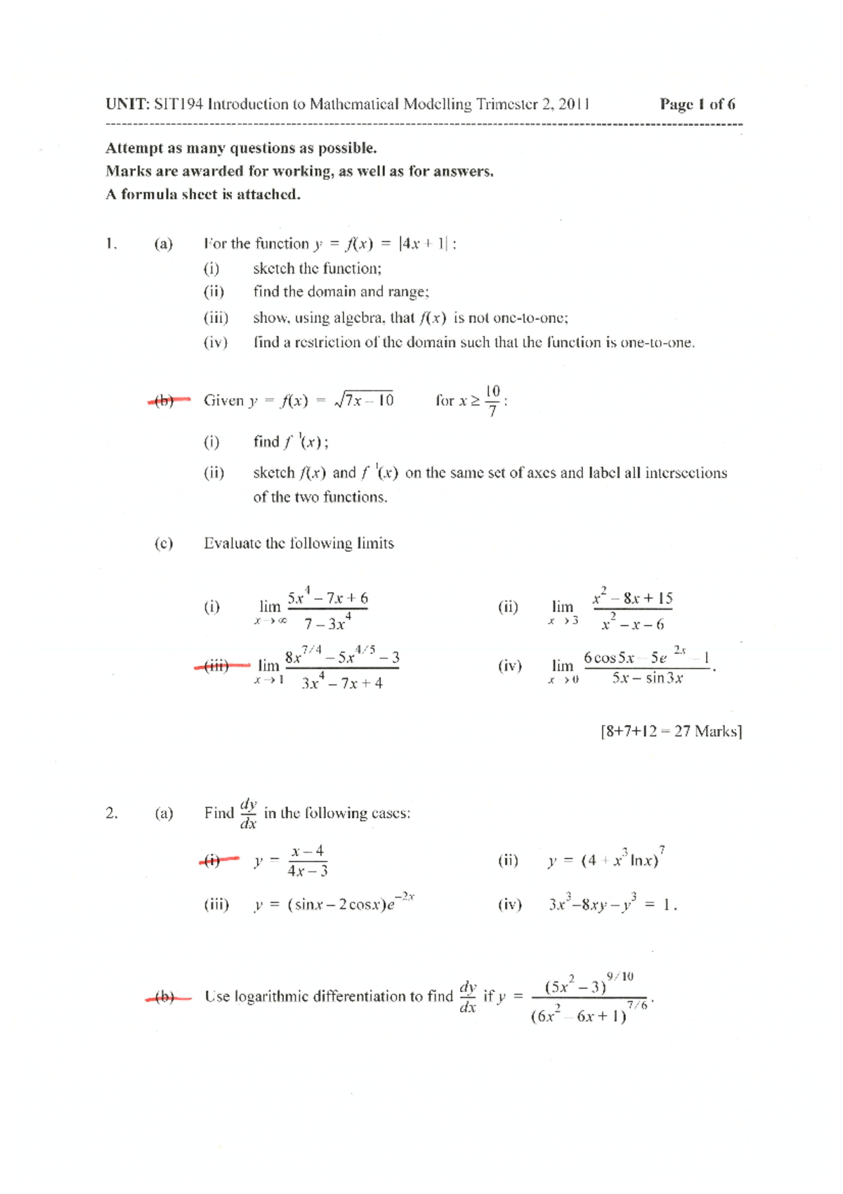 Exam October 2011, questions and answers - UNIT: SIT194 Introduction to ...