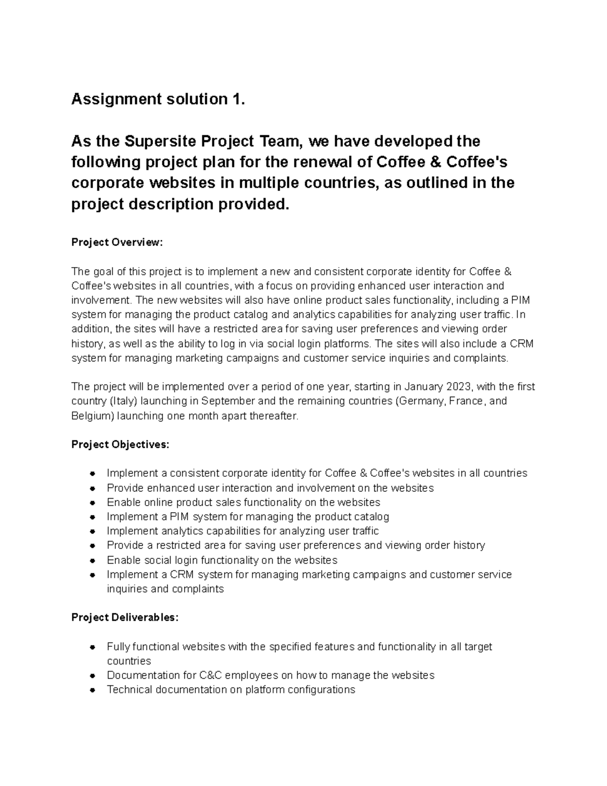 Project Management Assignment - Assignment solution 1. As the Supersite ...