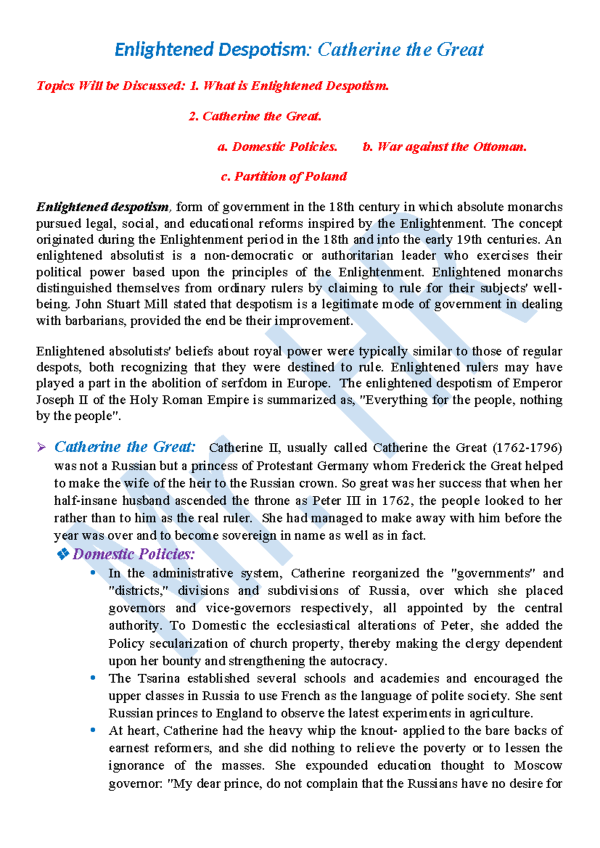 Enlightened Despotism: Catherine the Great - What is Enlightened ...