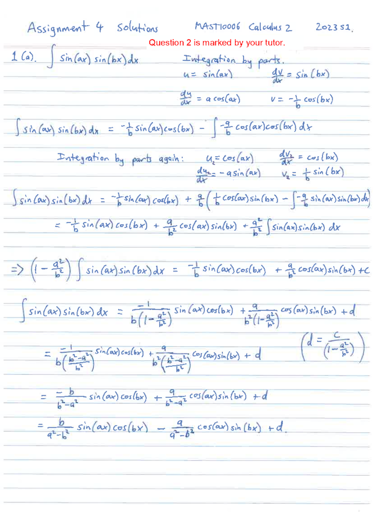 Assignment 4 Solutions MAST10006 2023s1 - MAST10006 - Studocu