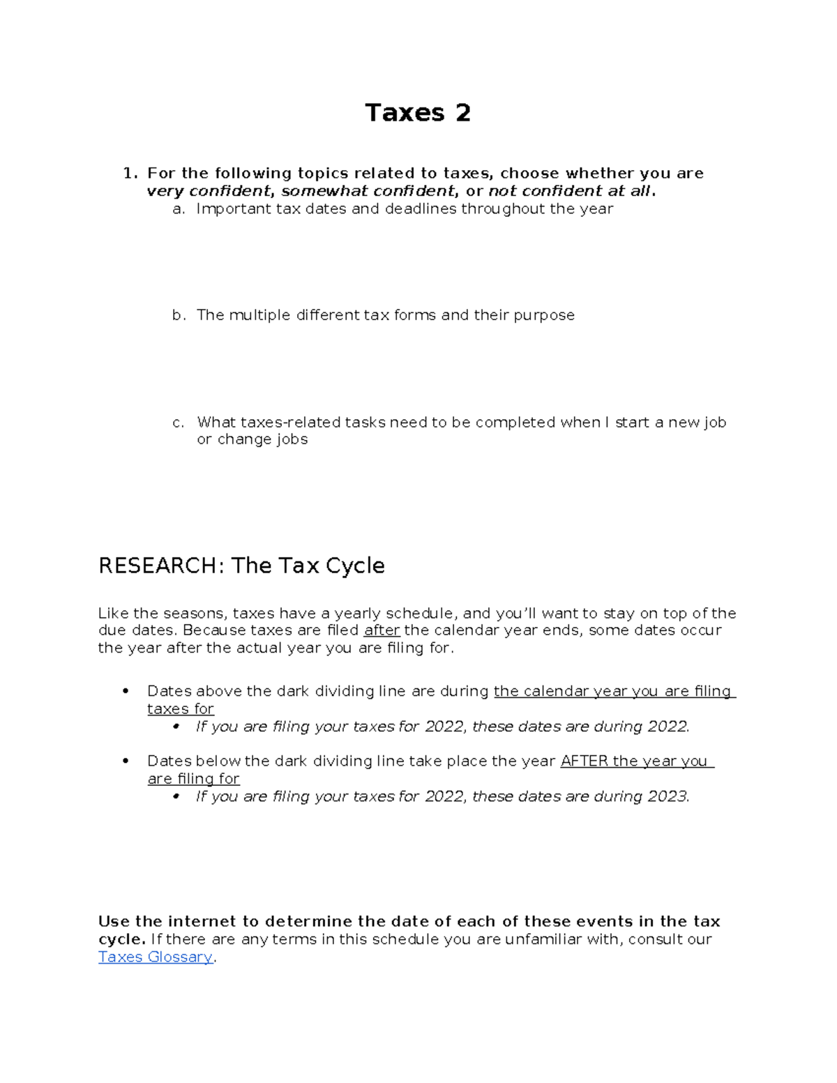 Taxes+2 - Answers - Taxes 2 1. For the following topics related to ...