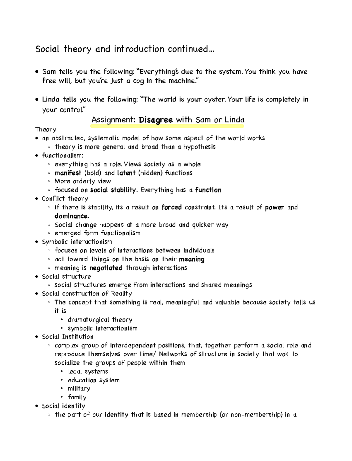 Lecture 4 Social theory and intro cont - SOC 1001 - the U of M - Studocu