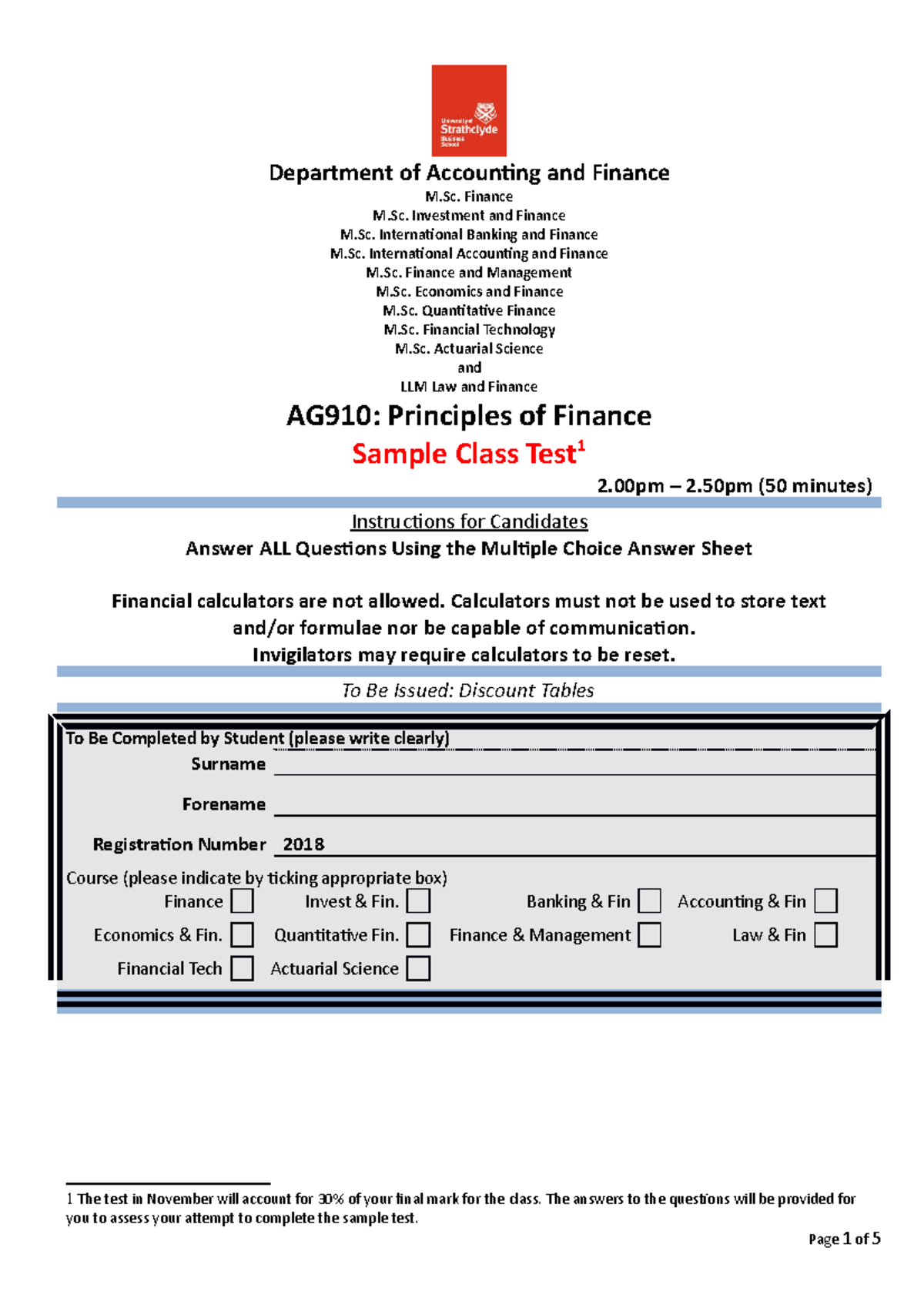 Test November 2019, questions - Department of Accounting and Finance M ...
